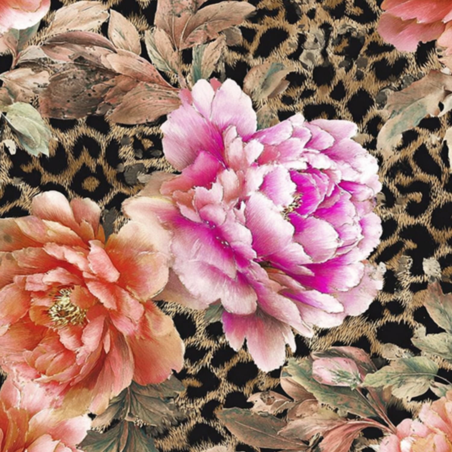 Peel and Stick Wallpaper 17.7in x 9.8ft Vintage Floral Peony Leopard ...