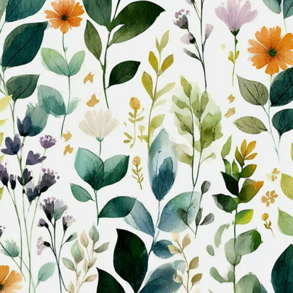 Peel and Stick Wallpaper 17.7in x 9.8ft Watercolor Floral Greenery ...