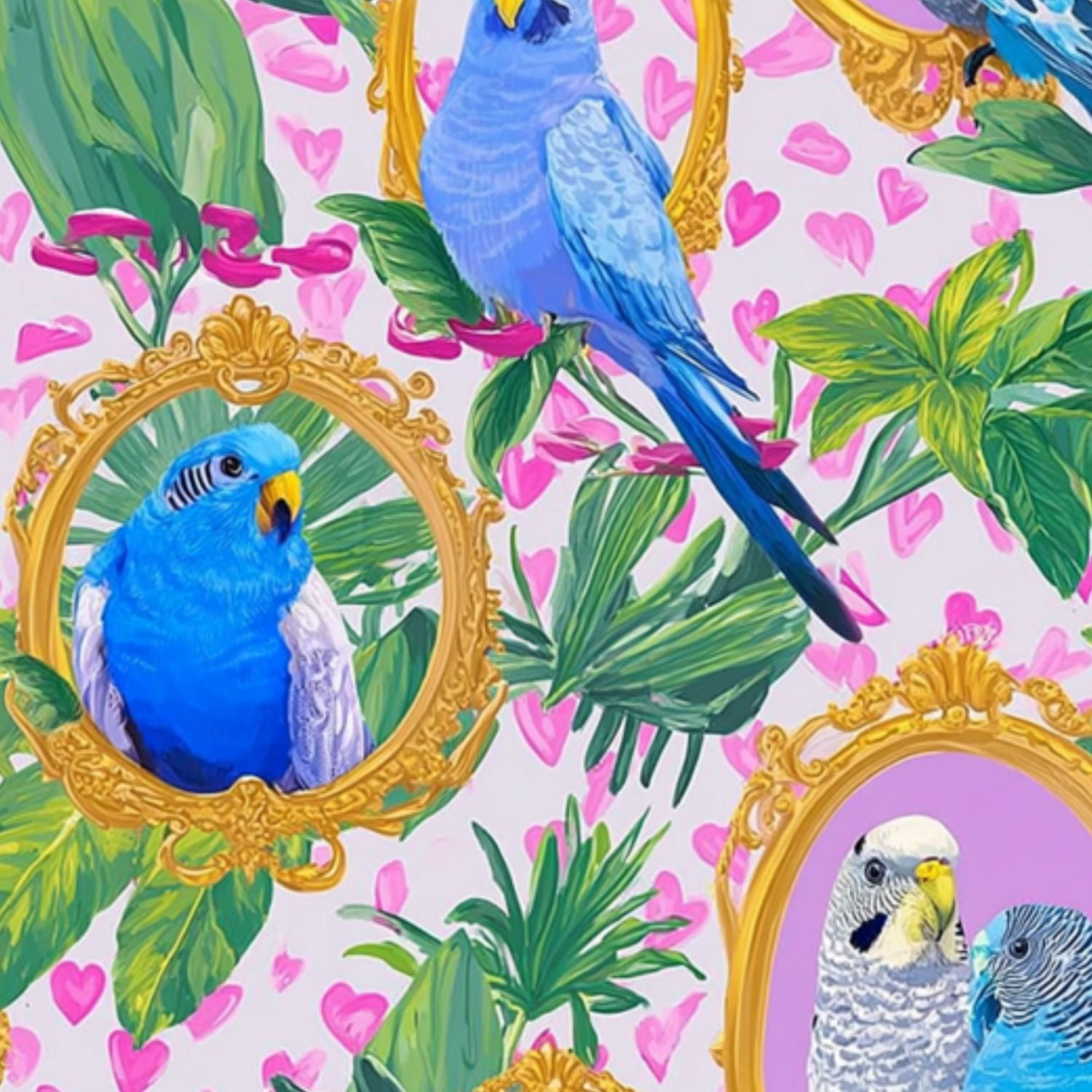 Peel and Stick Wallpaper 23.6in x 9.8ft Colorful Budgie Parrots Ornate ...