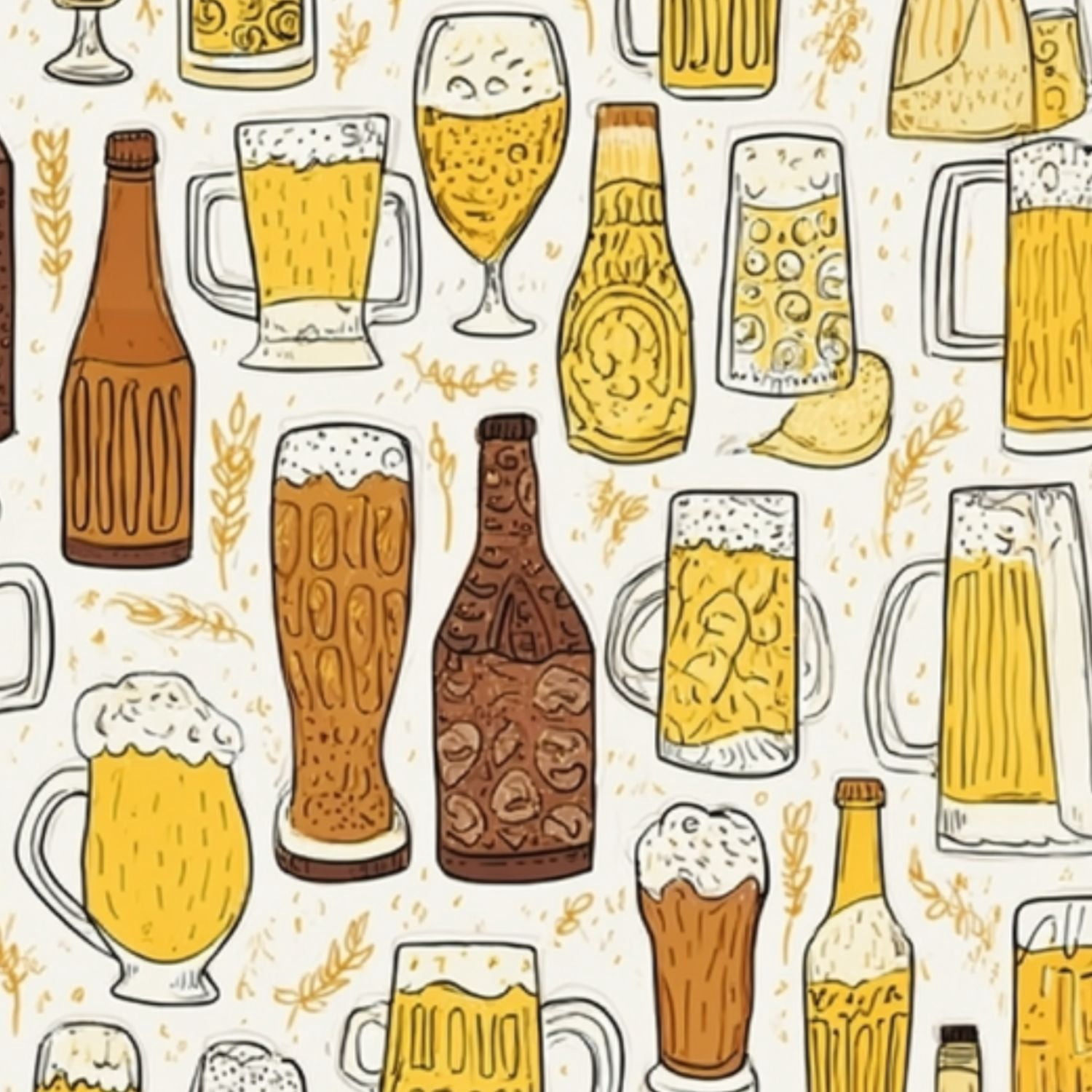 Peel and Stick Wallpaper 23.6in x 9.8ft Hand Drawn Beer Bottle Glass ...