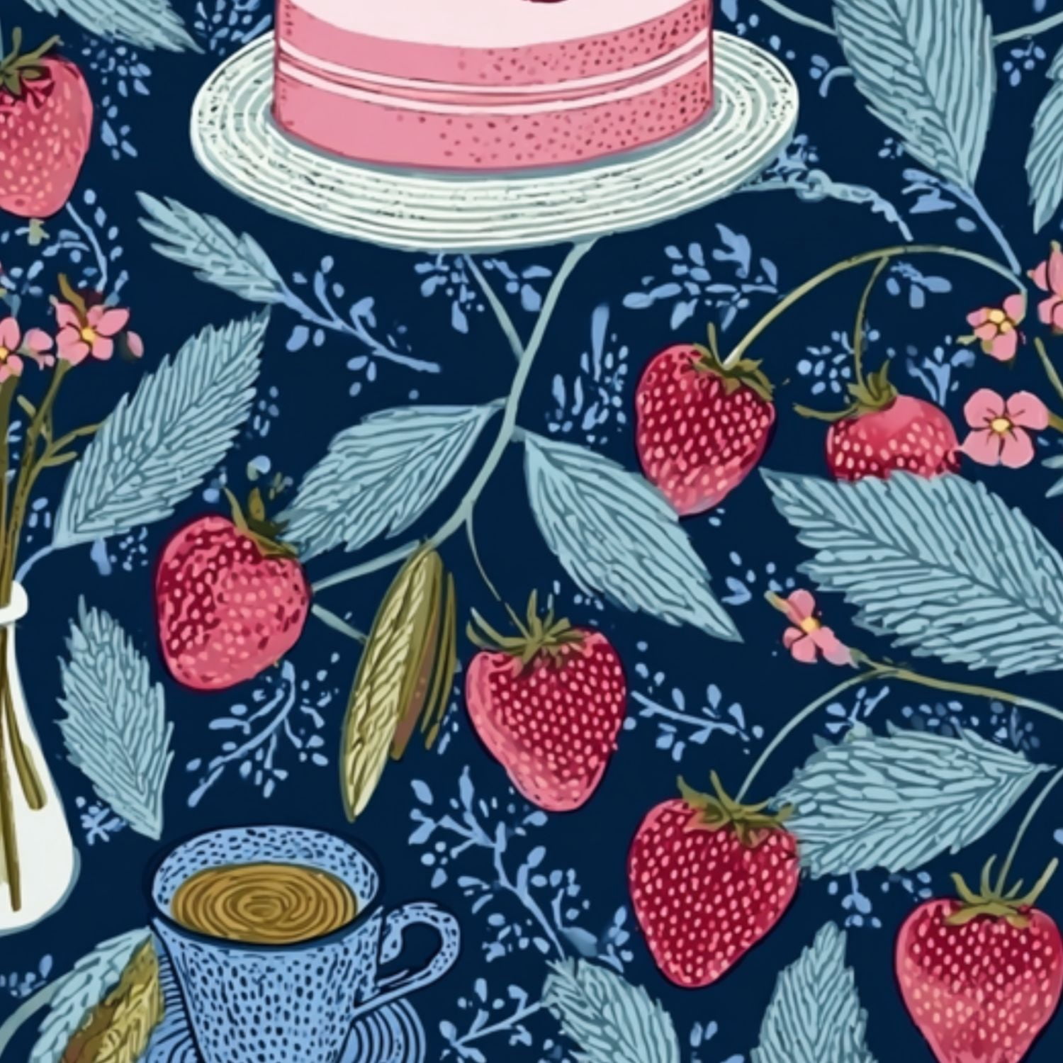 Peel and Stick Wallpaper 23.6in x 9.8ft Pink Strawberry Cake Floral Tea ...