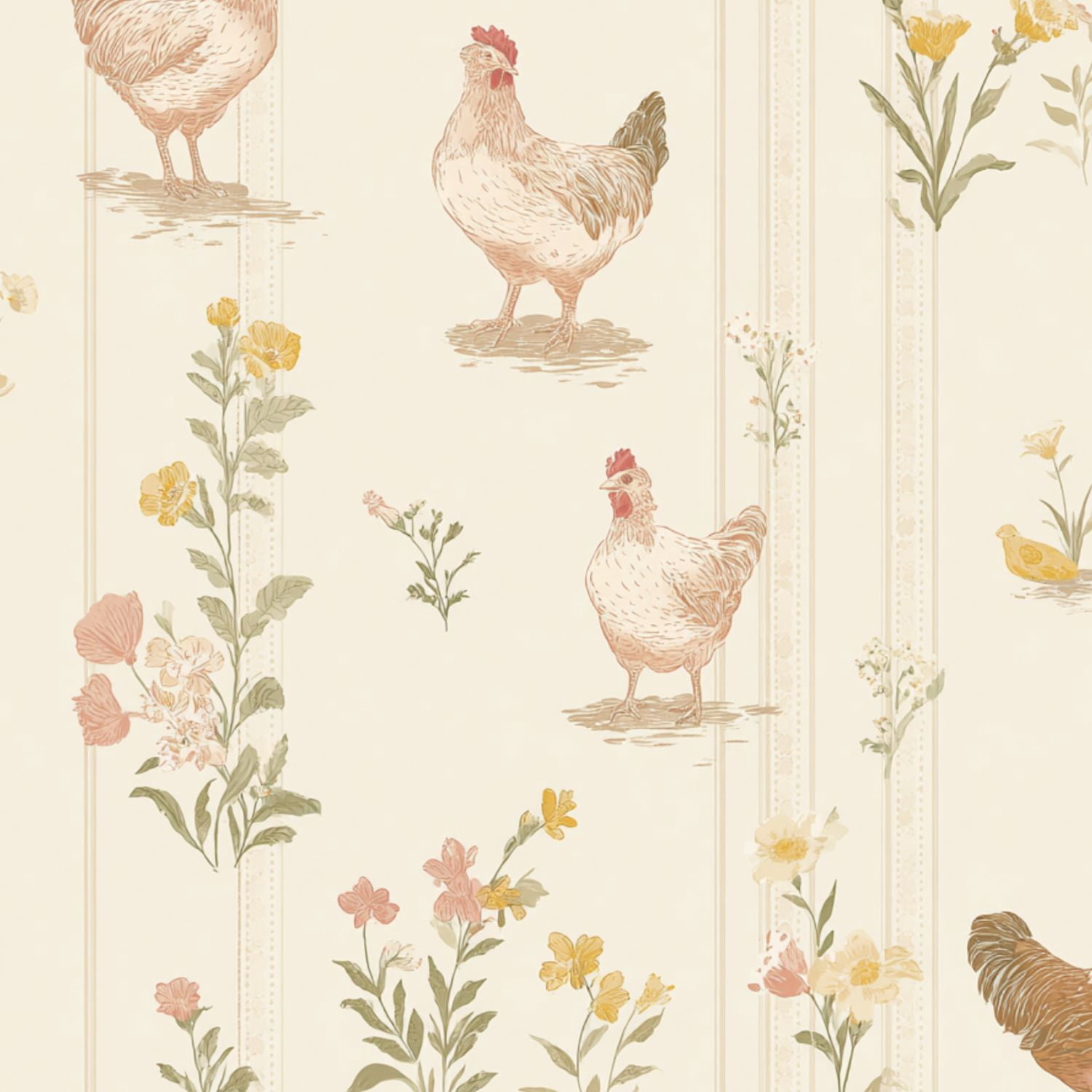 Peel and Stick Wallpaper 23.6in x 9.8ft Vintage Farmhouse Chickens ...