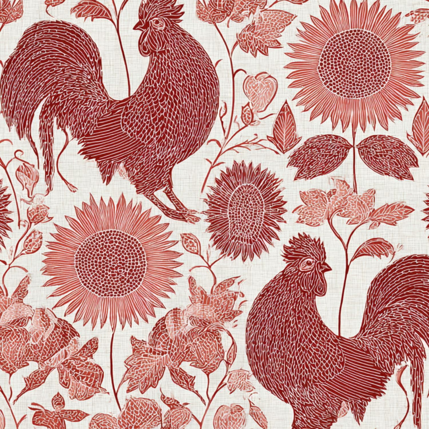 Peel and Stick Wallpaper 23.6in x 9.8ft Vintage Rooster Sunflower ...