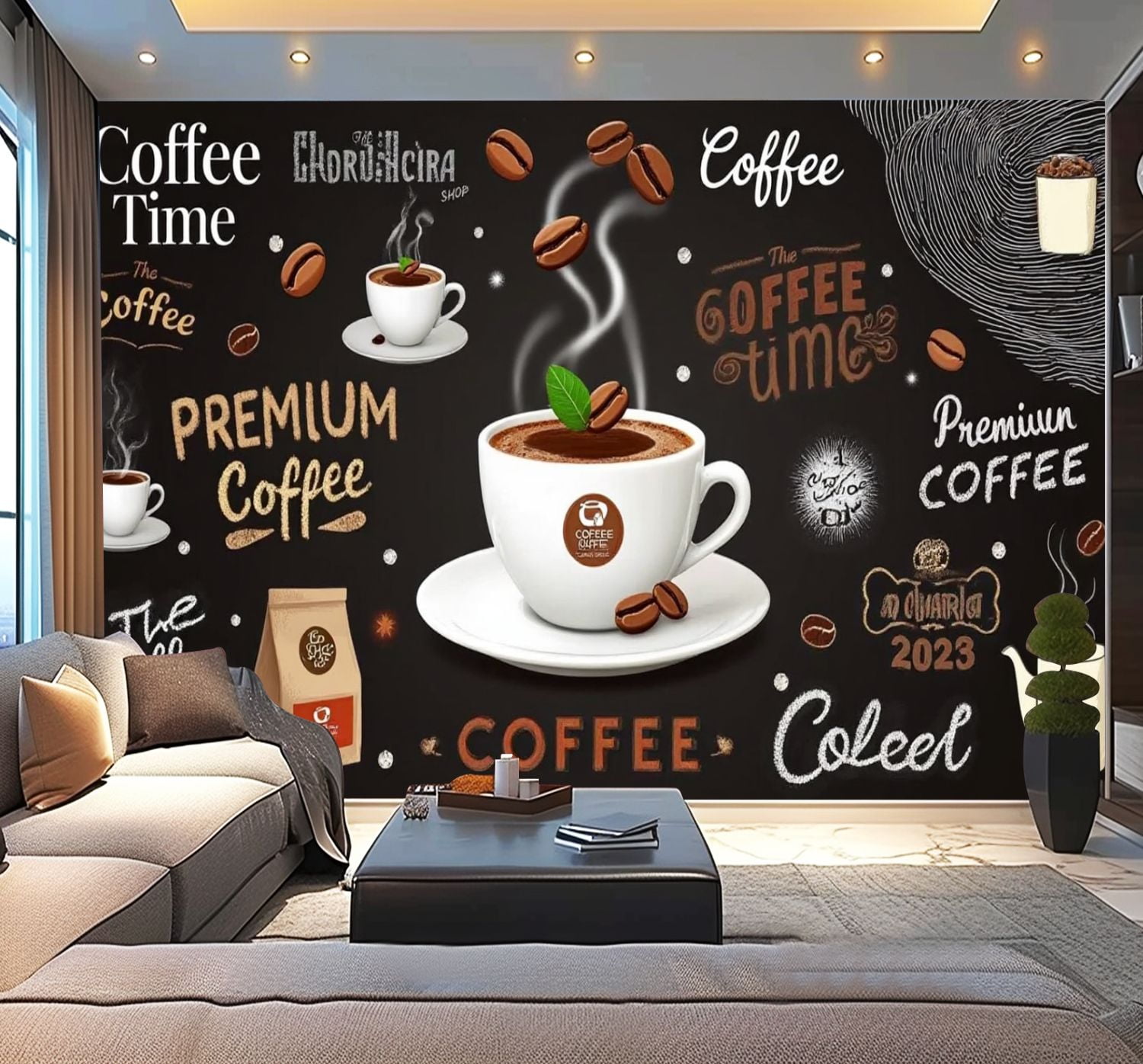 Peel and Stick Wallpaper 3D Coffee Cartoon Cafe Shop Restaurant Coffee ...