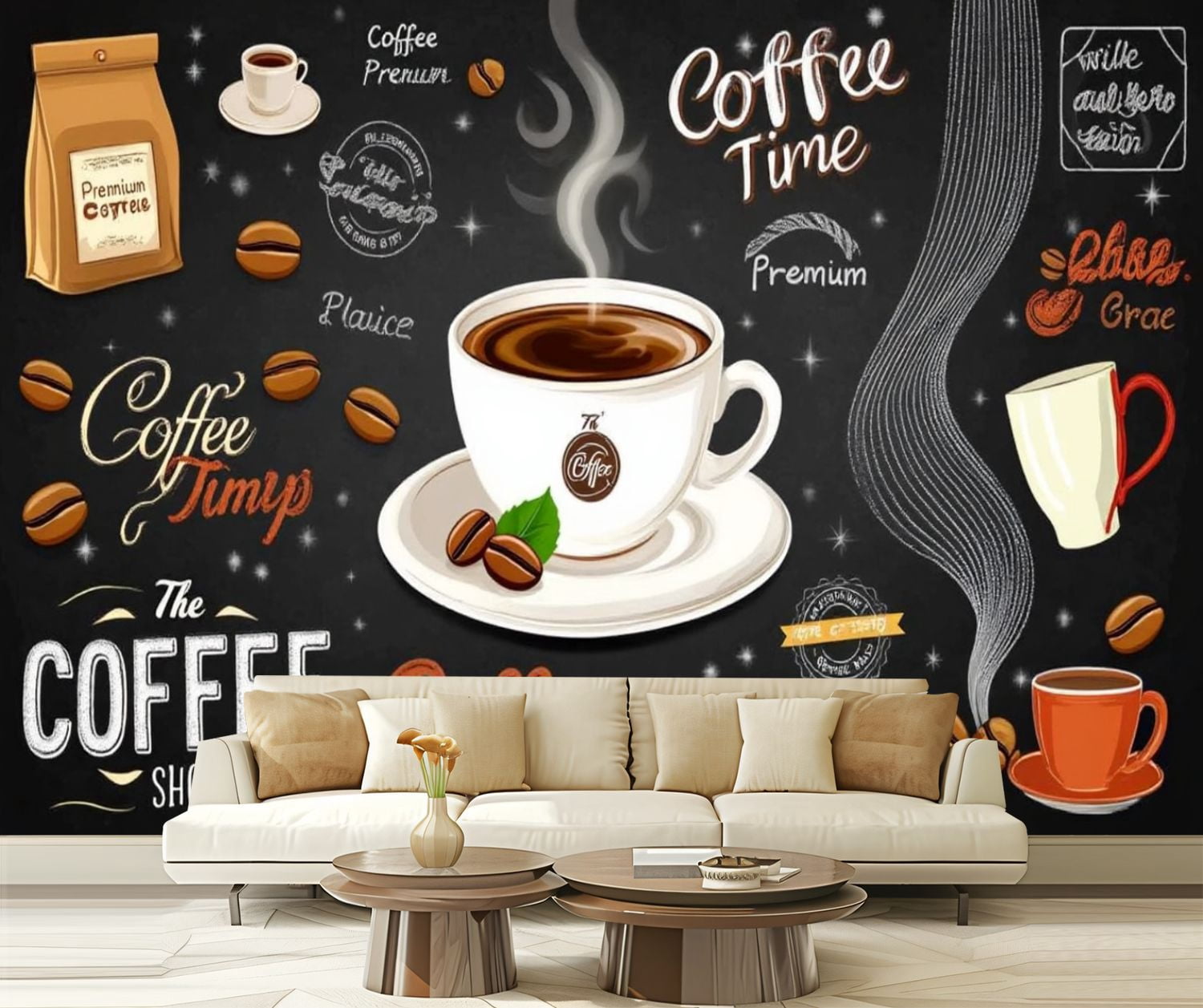 Peel and Stick Wallpaper 3D Coffee Cartoon Cafe Shop Restaurant Coffee ...