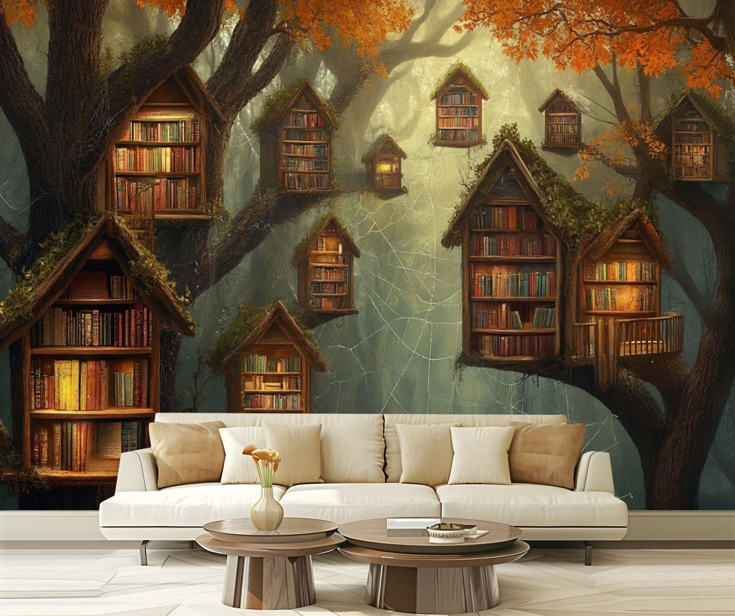 Peel and Stick Wallpaper 3D Modern Whimsical Bookshelf Landscape ...