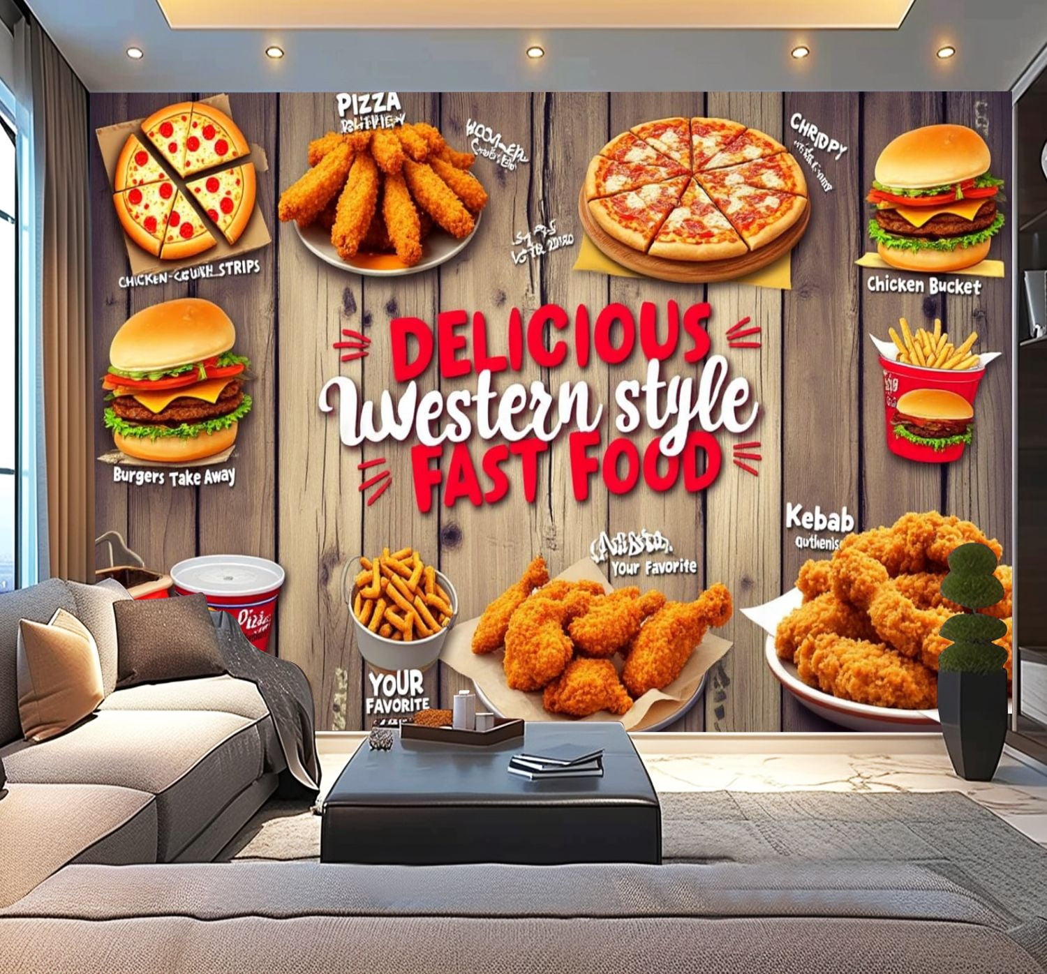 Peel and Stick Wallpaper 3D Mural Hand Painted Fried Chicken Western ...
