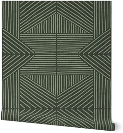 Peel & Stick Wallpaper 3ft x 2ft - Olive Green Mudcloth Lines Modern ...