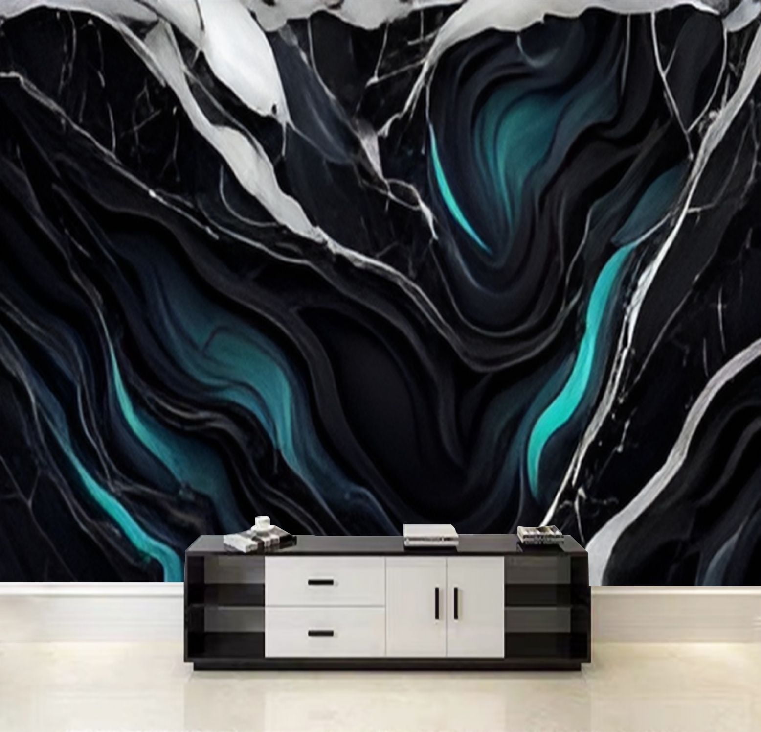 Peel and Stick Wallpaper Abstract 4k Liquid fluid black dark marble ...