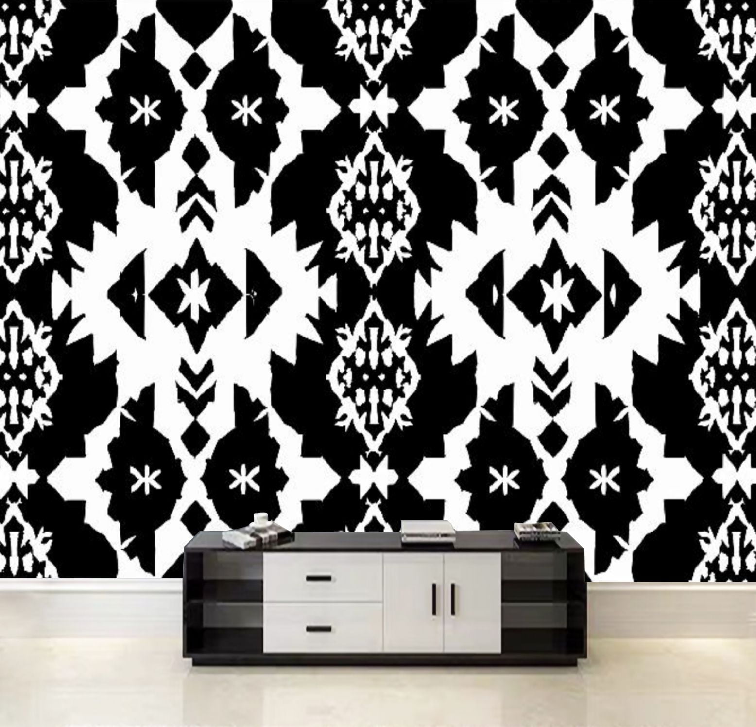 Peel and Stick Wallpaper Abstract Ethnic black white art Seamless ...