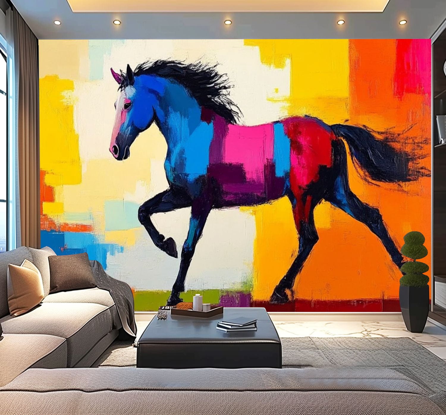 Peel and Stick Wallpaper Abstract Horse Colorful Horse 3D Wall Murals ...