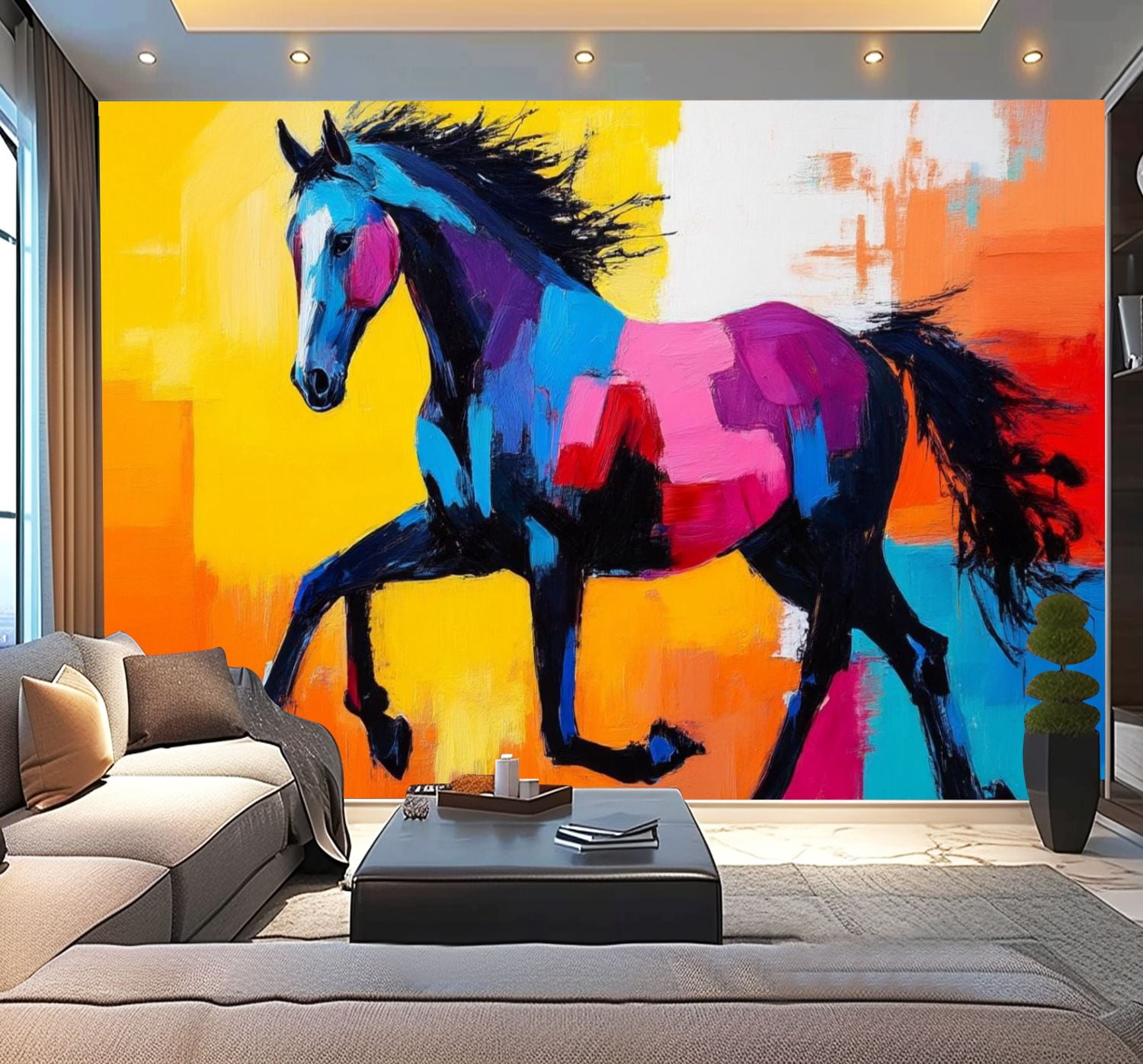 Peel and Stick Wallpaper Abstract Horse Colorful Horse 3D Wall Murals ...