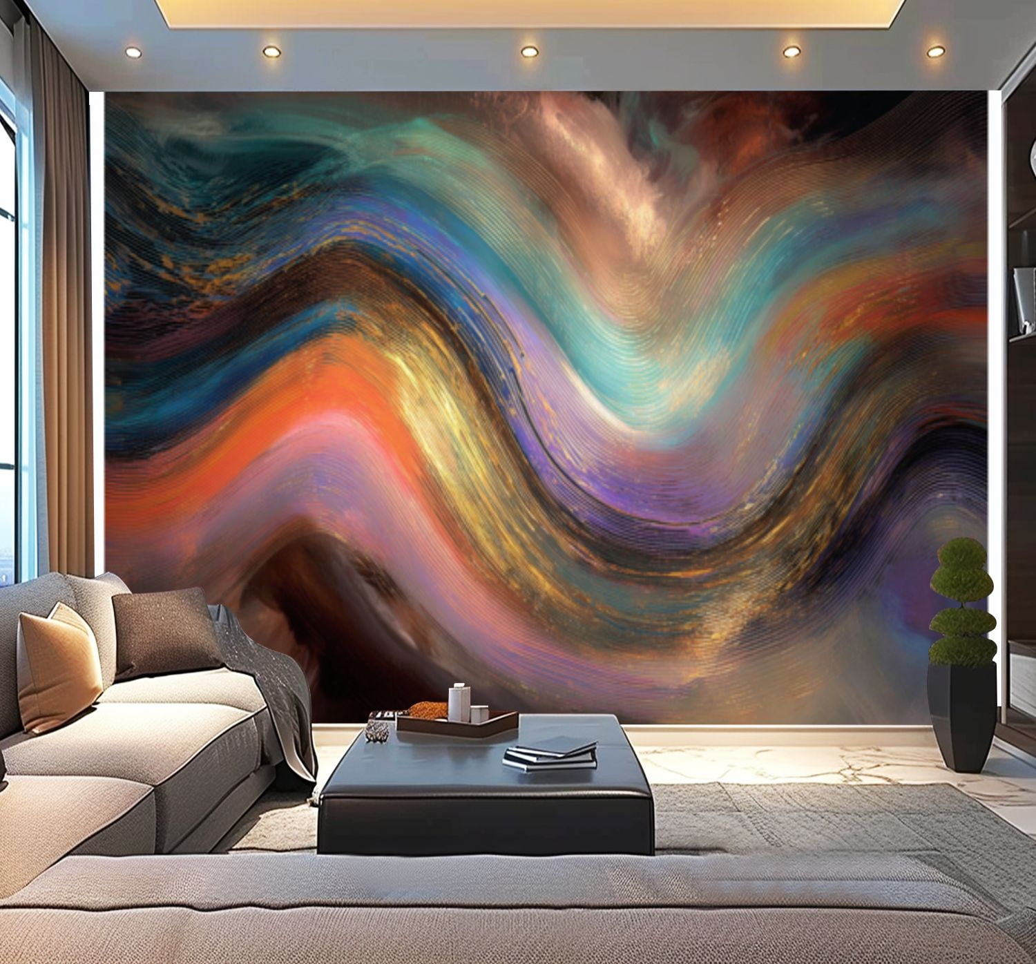 Peel and Stick Wallpaper Abstract Waves Colorful Flowing Stripes ...
