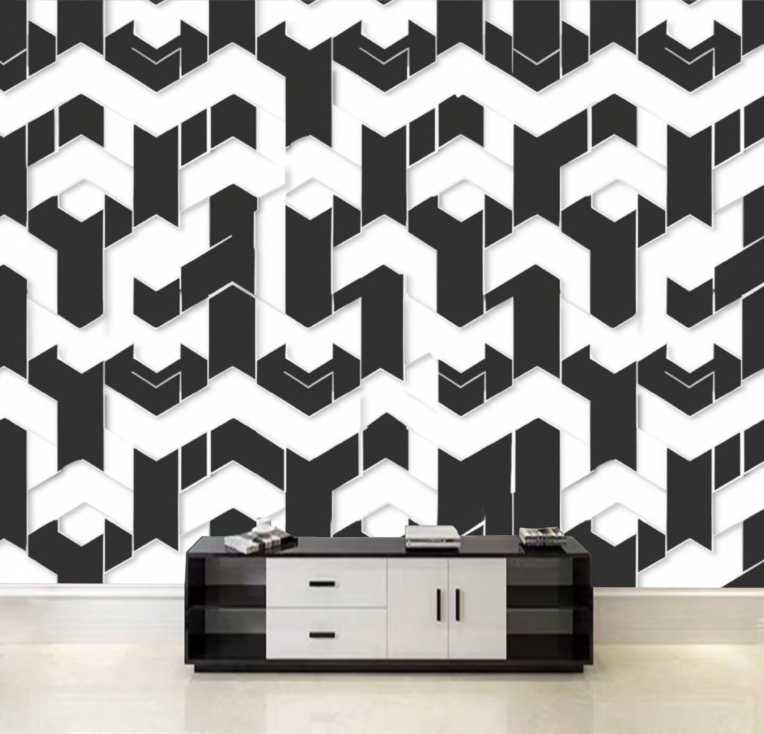 Peel and Stick Wallpaper Abstract black white seamless pattern Canvas ...