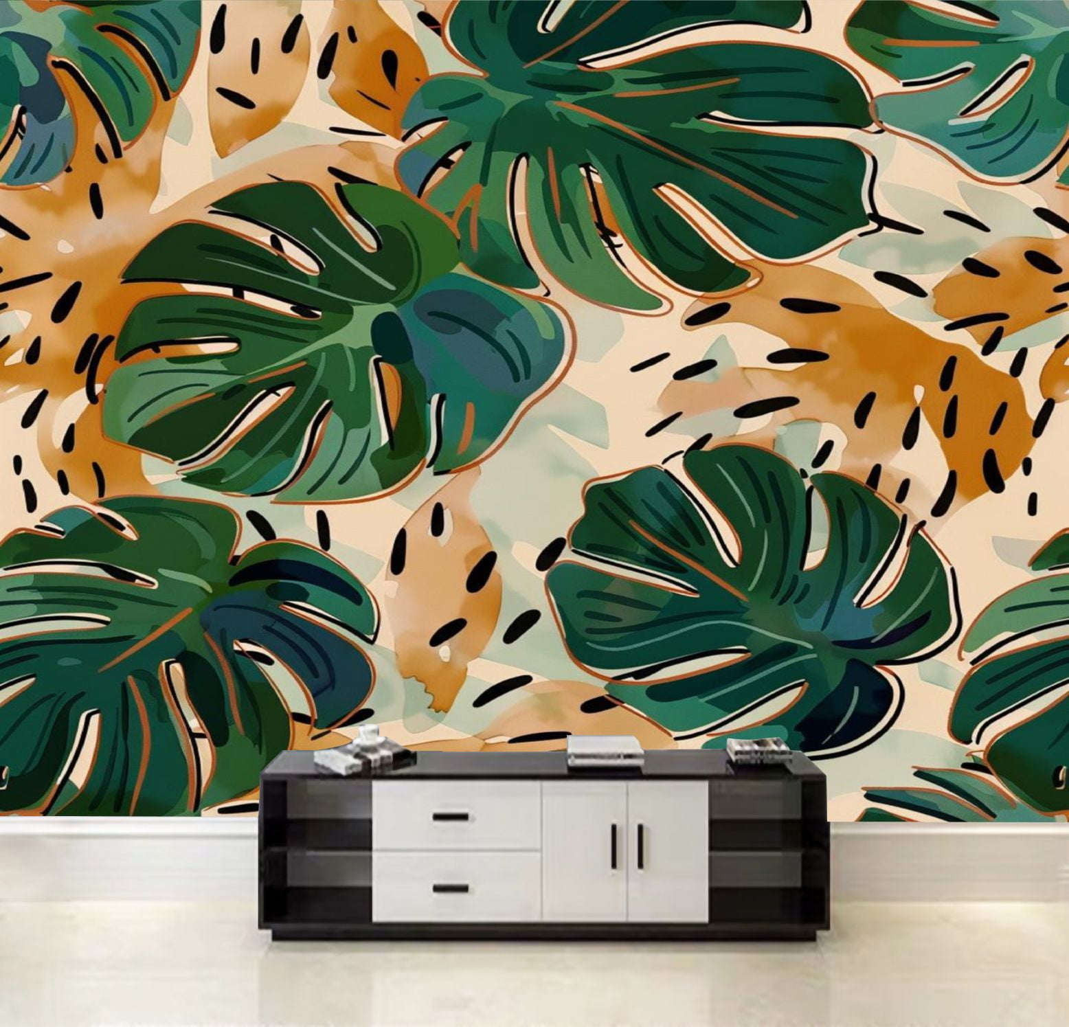 Peel and Stick Wallpaper Abstract boho monstera pattern Modern seamless ...