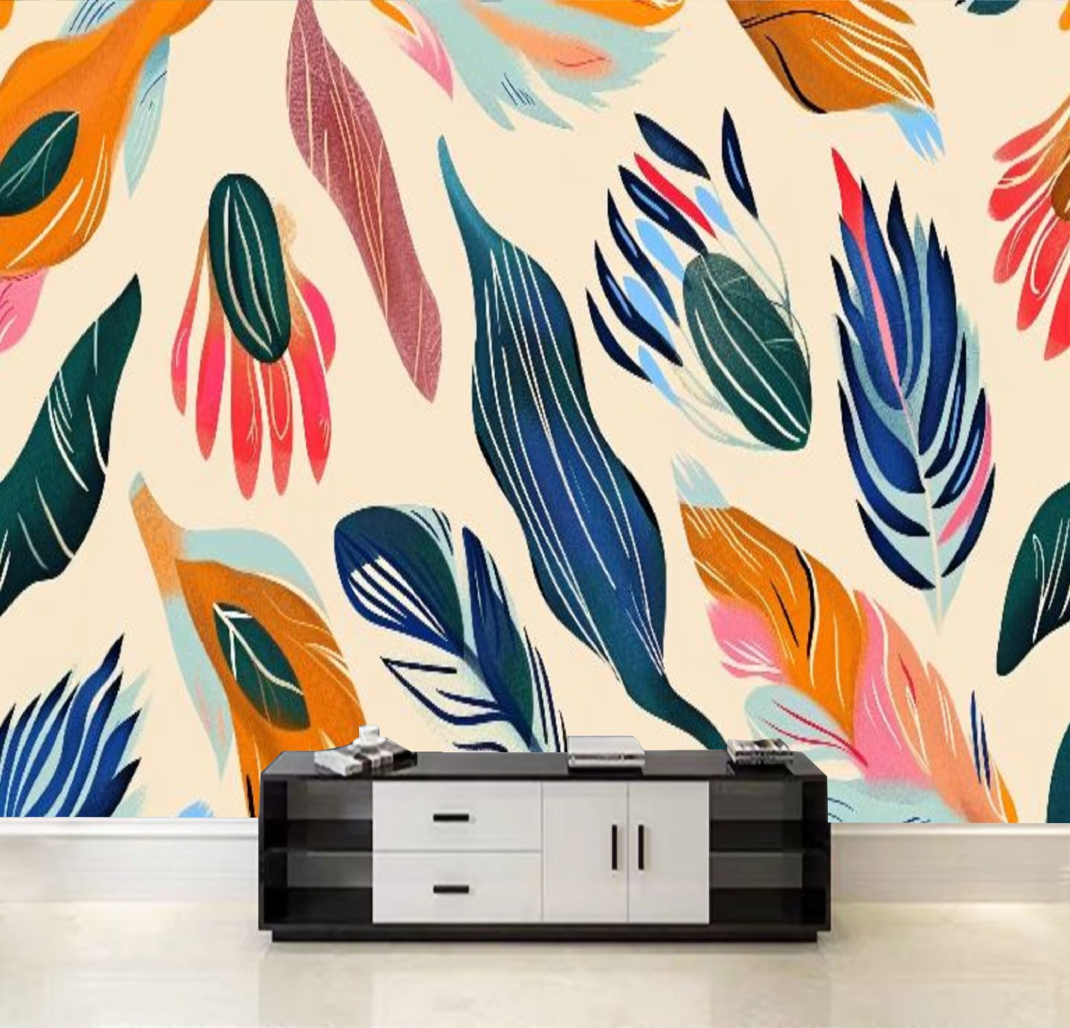 Peel and Stick Wallpaper Abstract botanical shapes ethnic style pattern ...