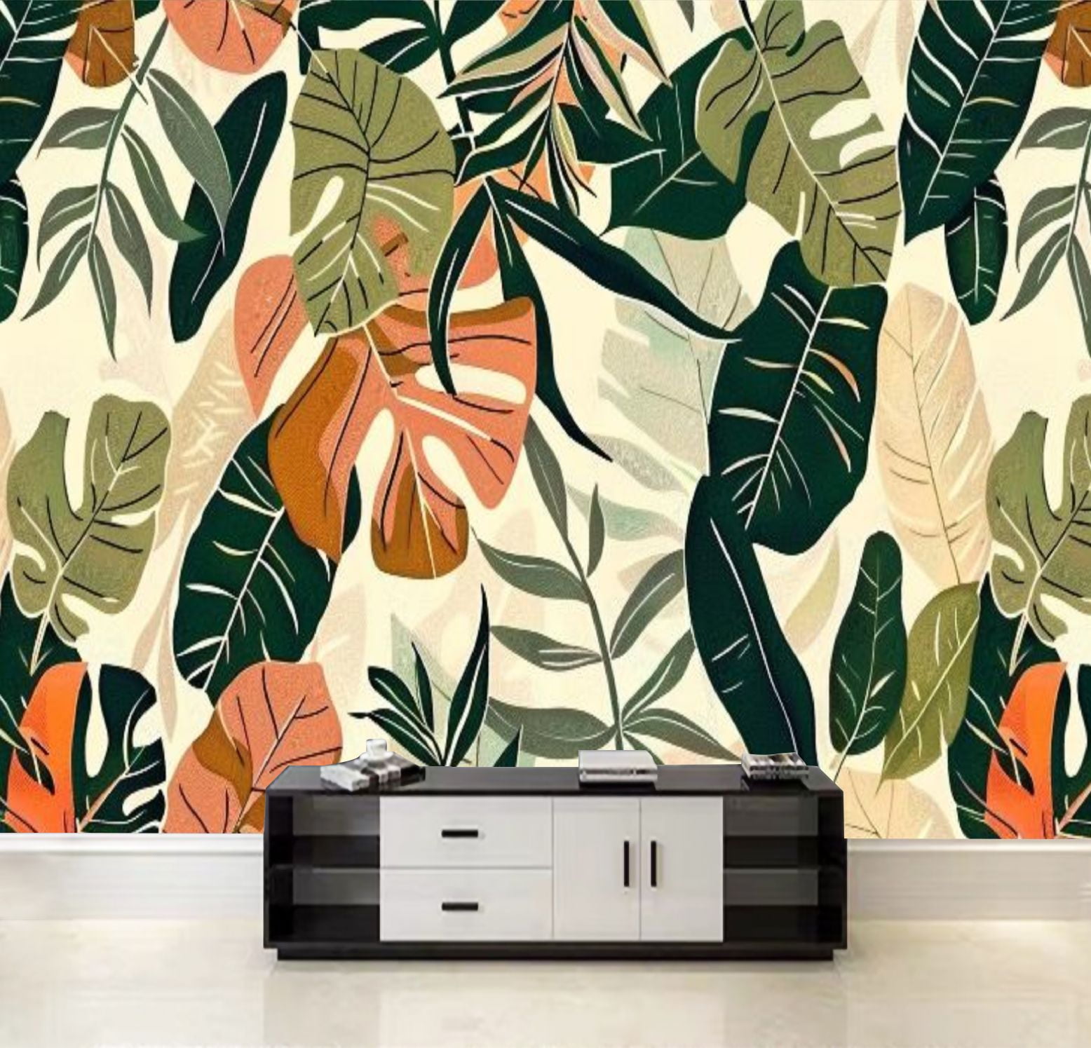 Peel and Stick Wallpaper Abstract exotic botanical print Hand drawn ...