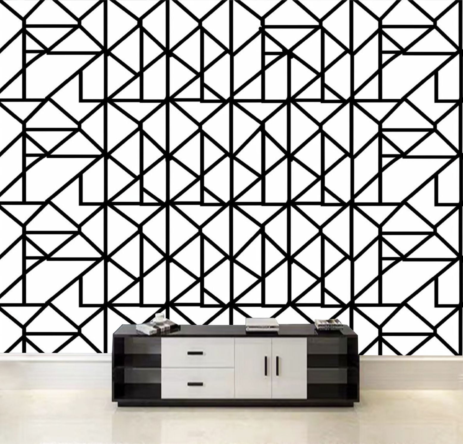 Peel and Stick Wallpaper Abstract geometric pattern hexagonal triangular texture Black white ...