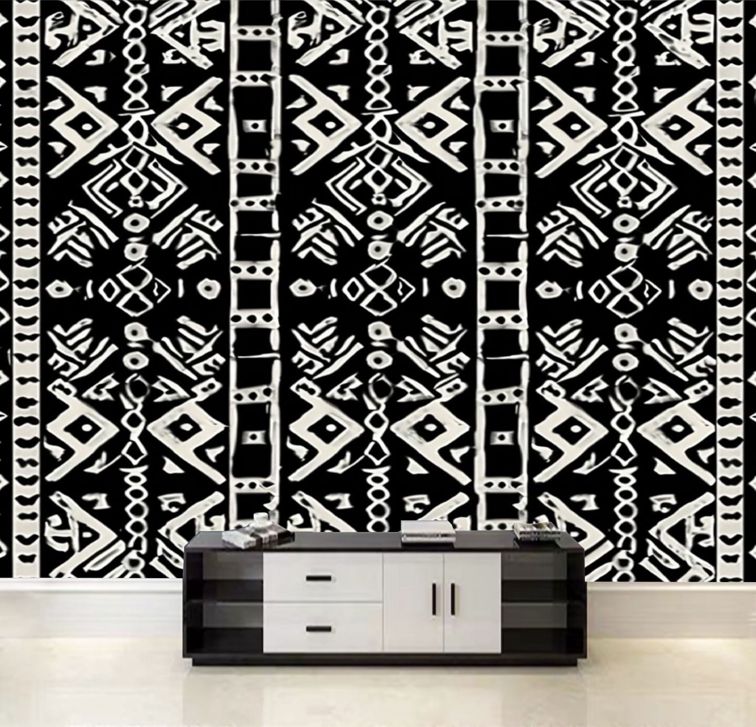 Peel and Stick Wallpaper Abstract geometric seamless pattern black ...