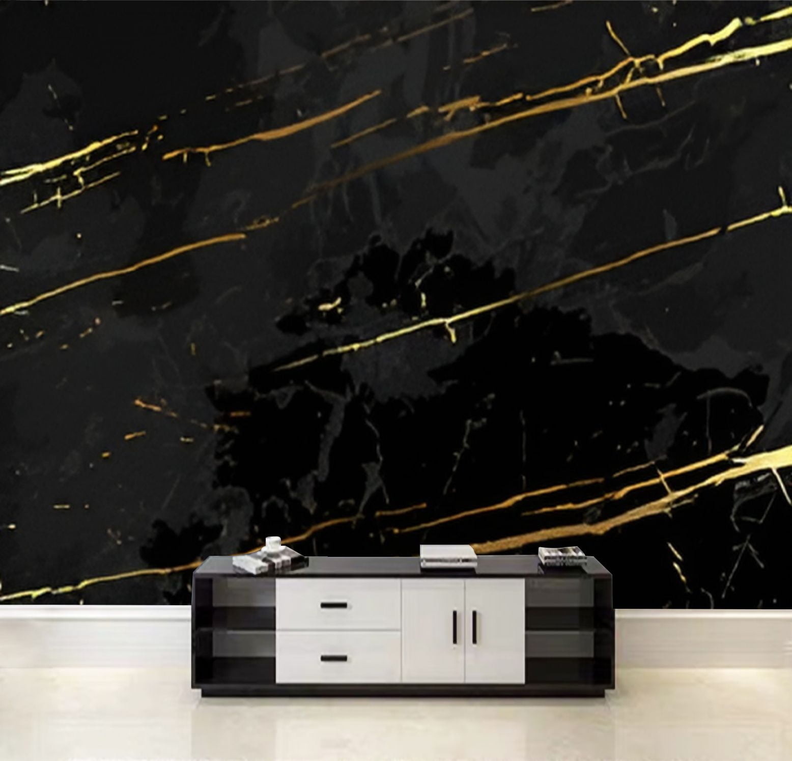 Peel and Stick Wallpaper Abstract golden veins Black gold marble ...