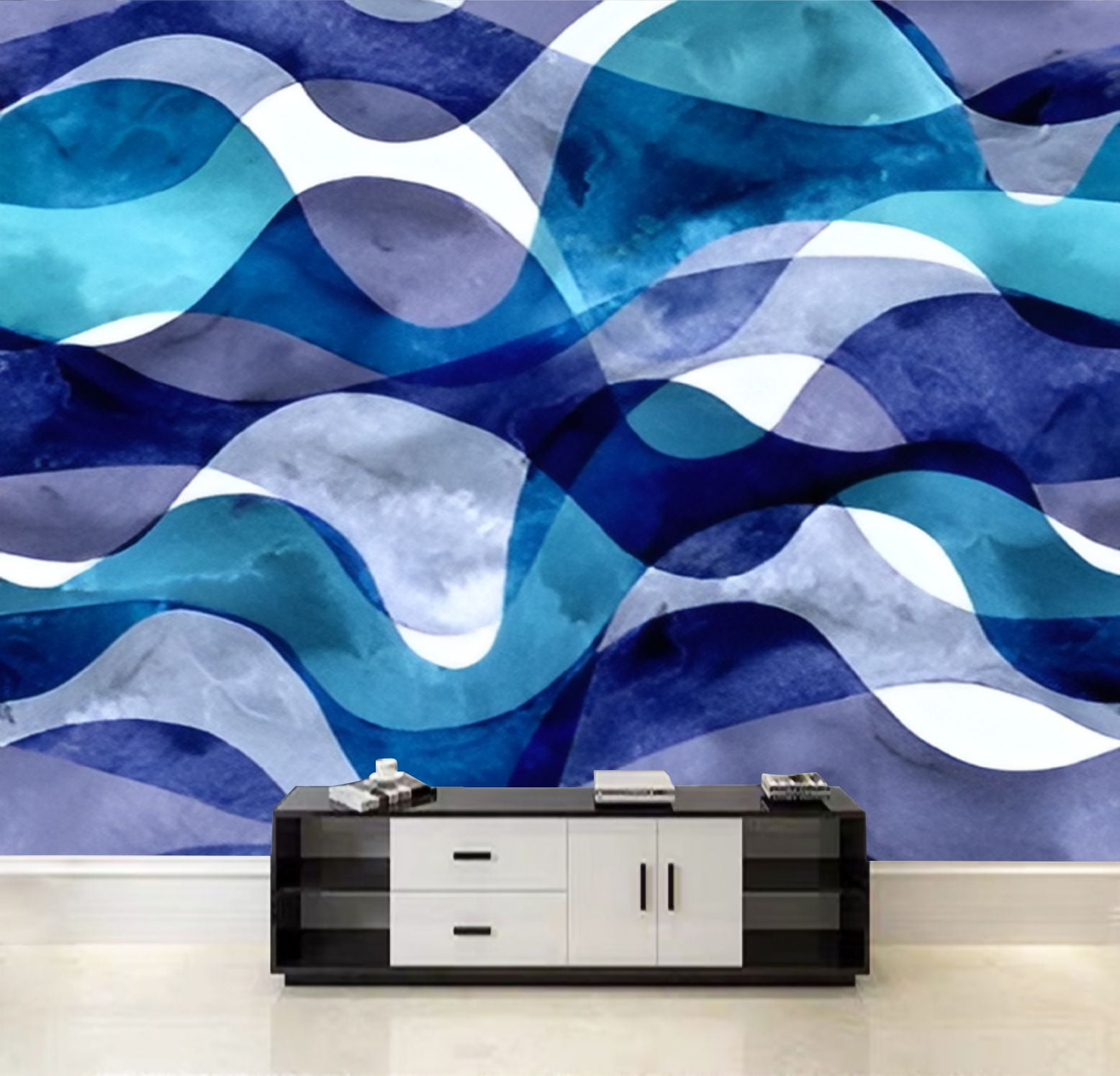 Peel and Stick Wallpaper Abstract ocean waves Ombre blue purple ...
