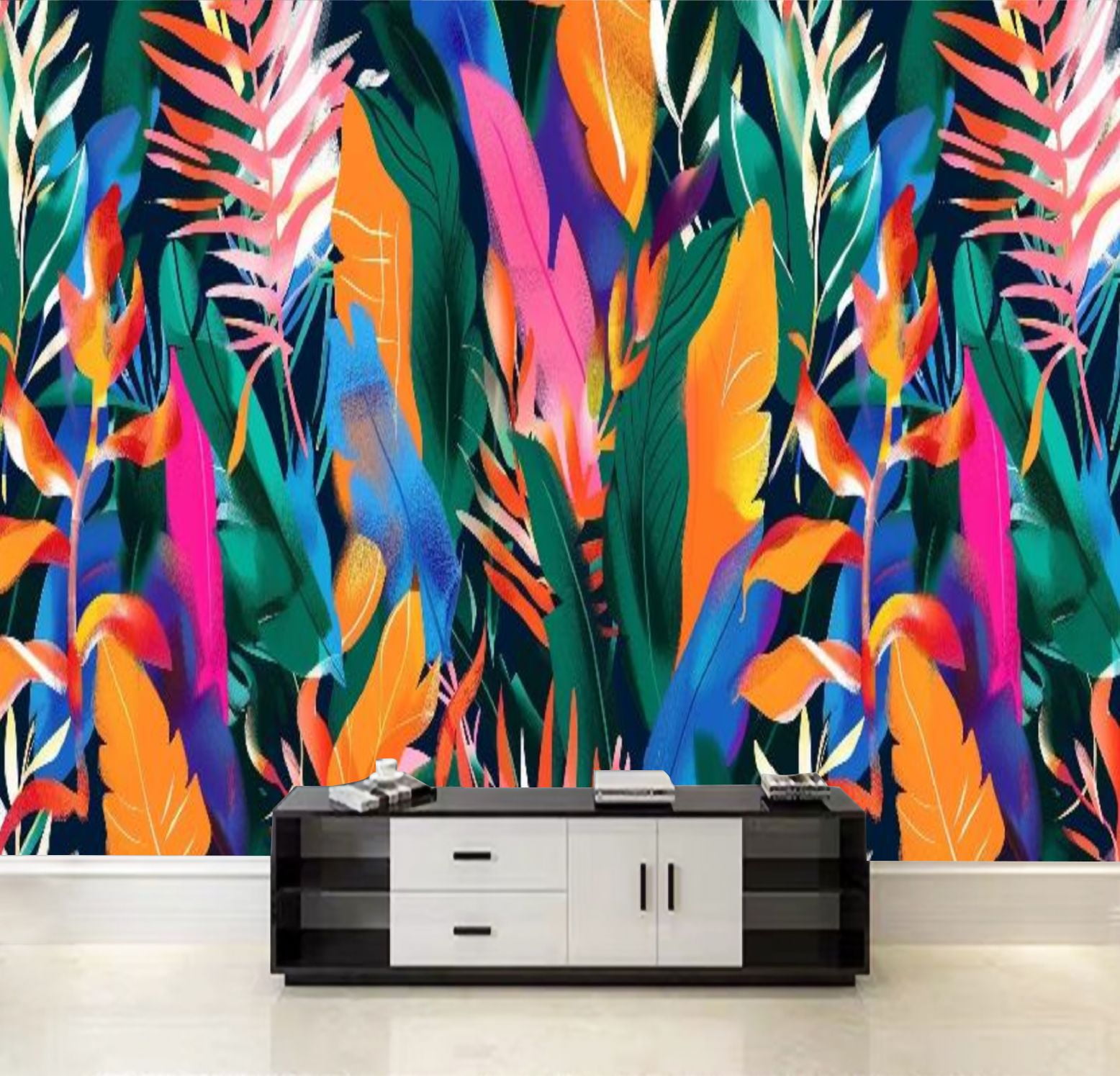 Peel and Stick Wallpaper Abstract trendy exotic floral jungle pattern ...