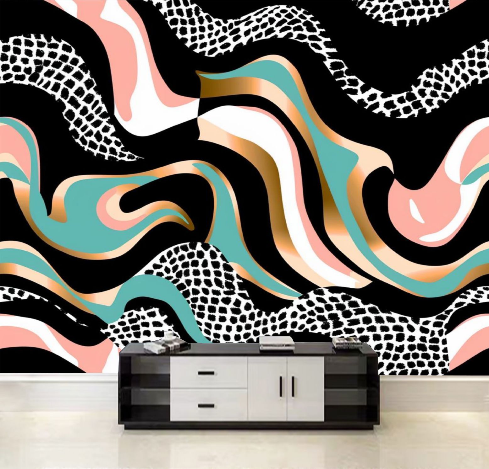Peel and Stick Wallpaper Abstract wavy pattern Illustration Canvas ...