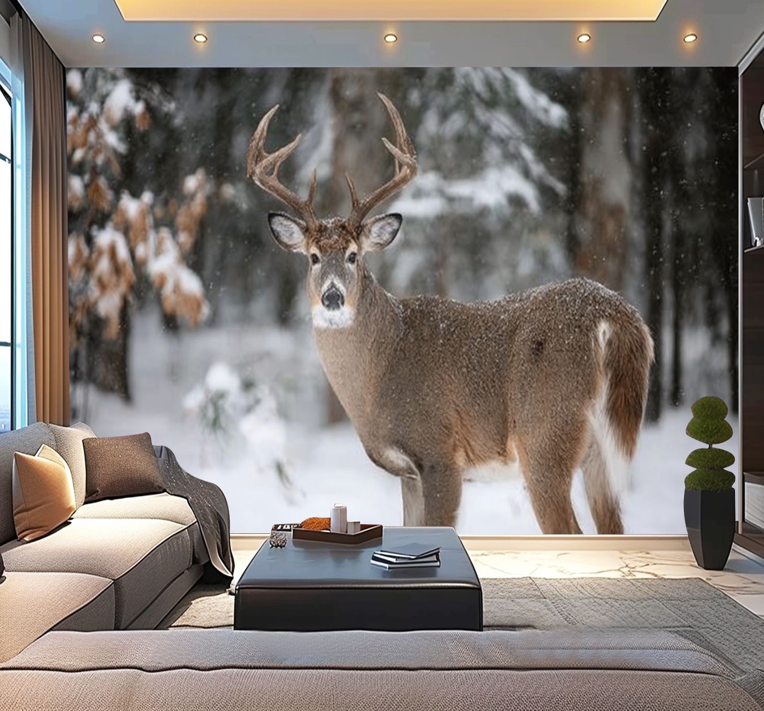 Peel and Stick Wallpaper Alert white tailed deer buck amongst scenic ...