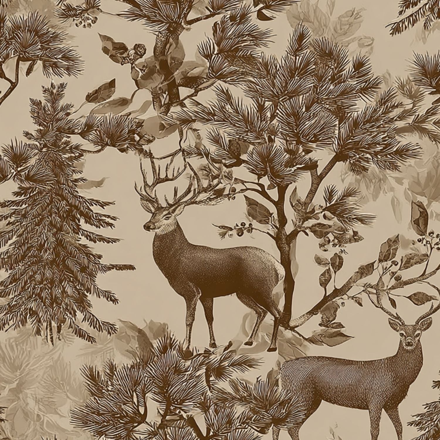 Peel and Stick Wallpaper Antlered Deer Forest Pine Trees Botanical ...