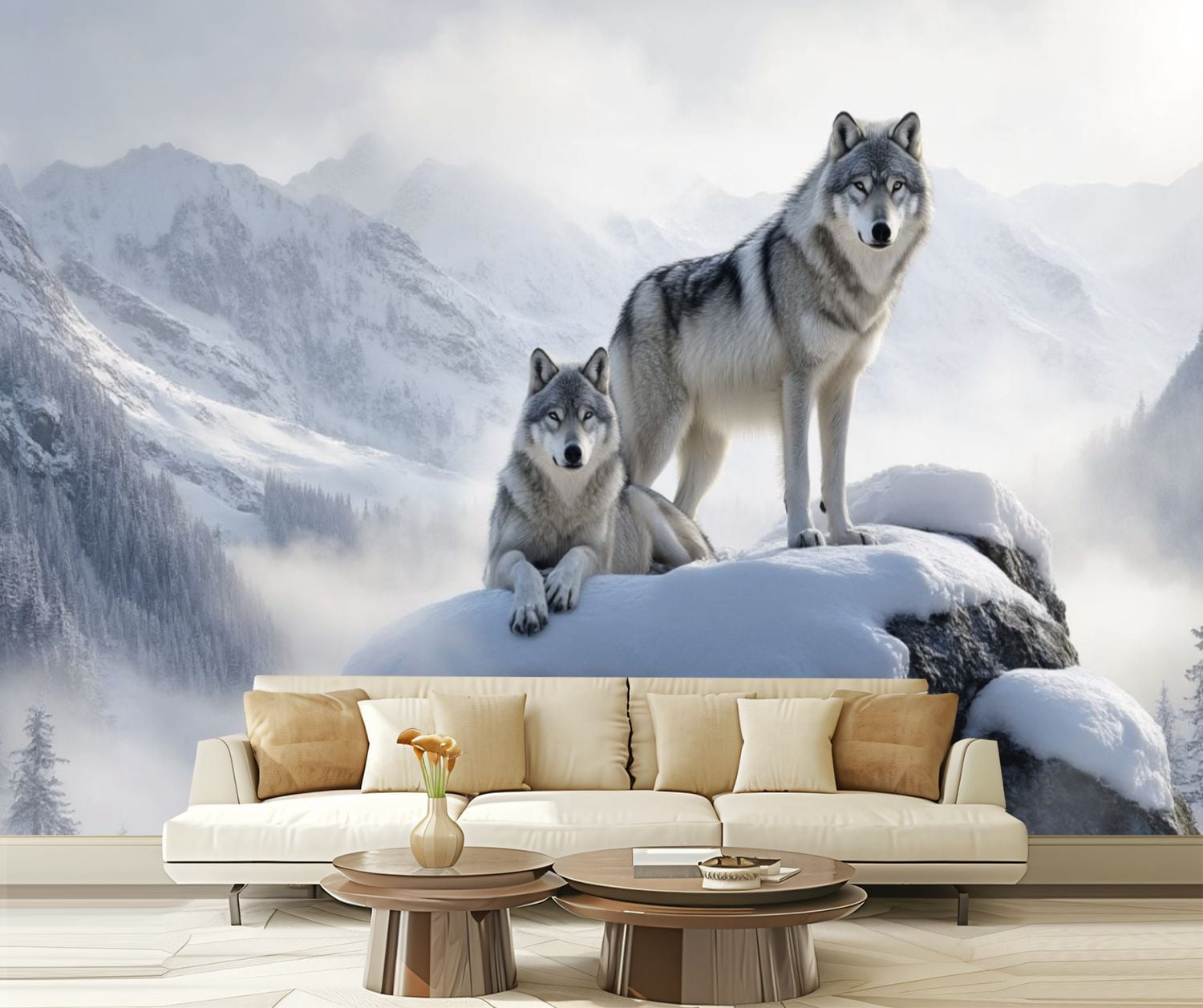 Peel and Stick Wallpaper Arctic Wolves Snow Wolves Mountain 3D Winter ...