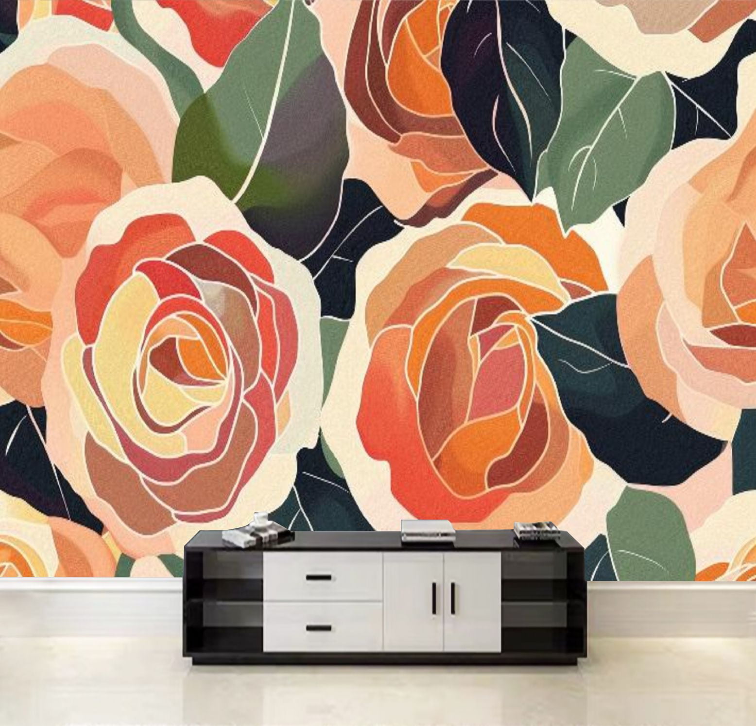 Peel and Stick Wallpaper Artistic seamless pattern abstract flowers ...