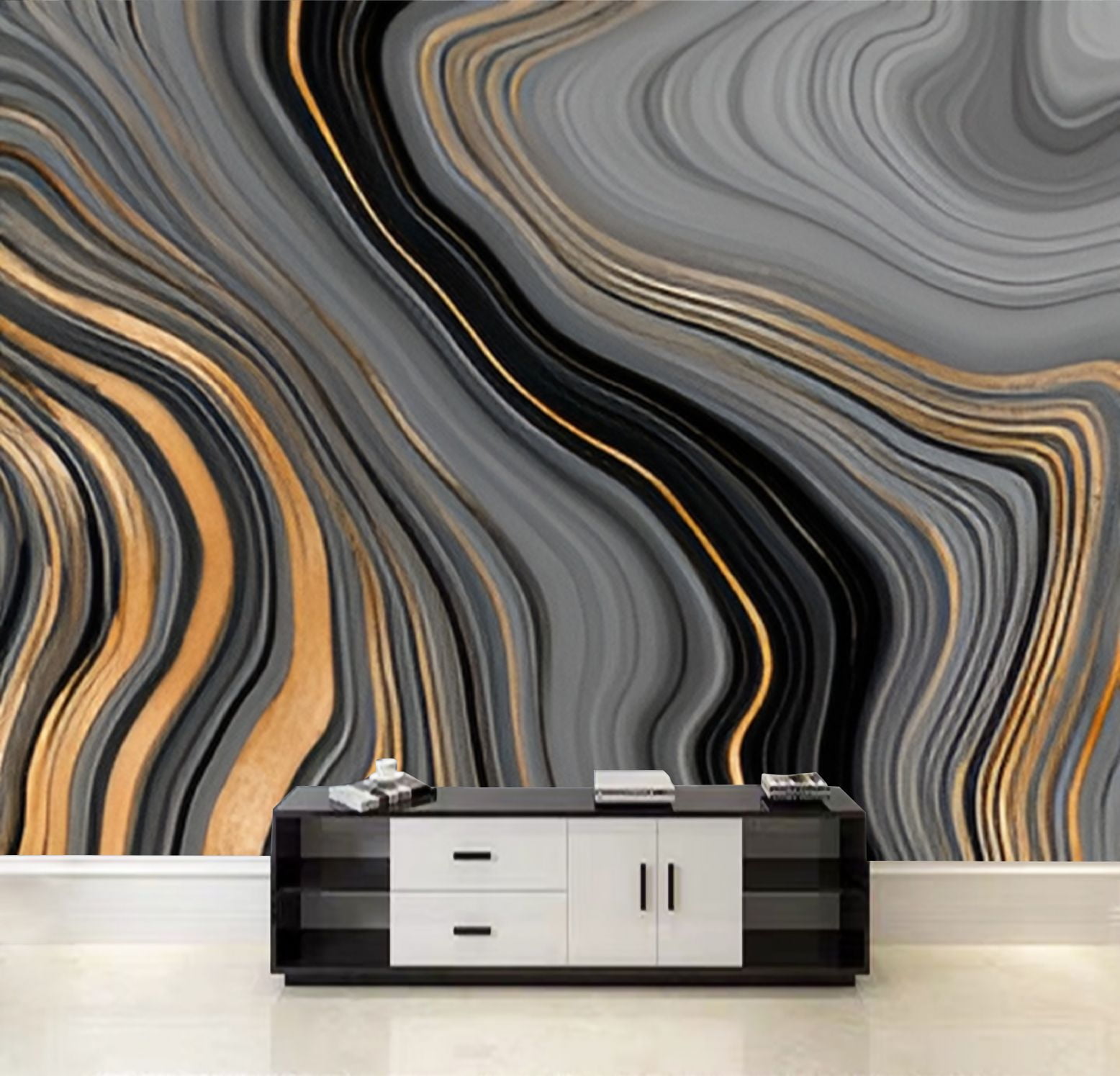 Peel and Stick Wallpaper Black gold marble Luxurious abstract ...