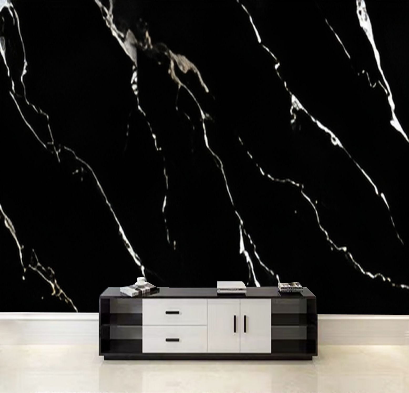 Peel and Stick Wallpaper Black natural marble pattern for abstract ...