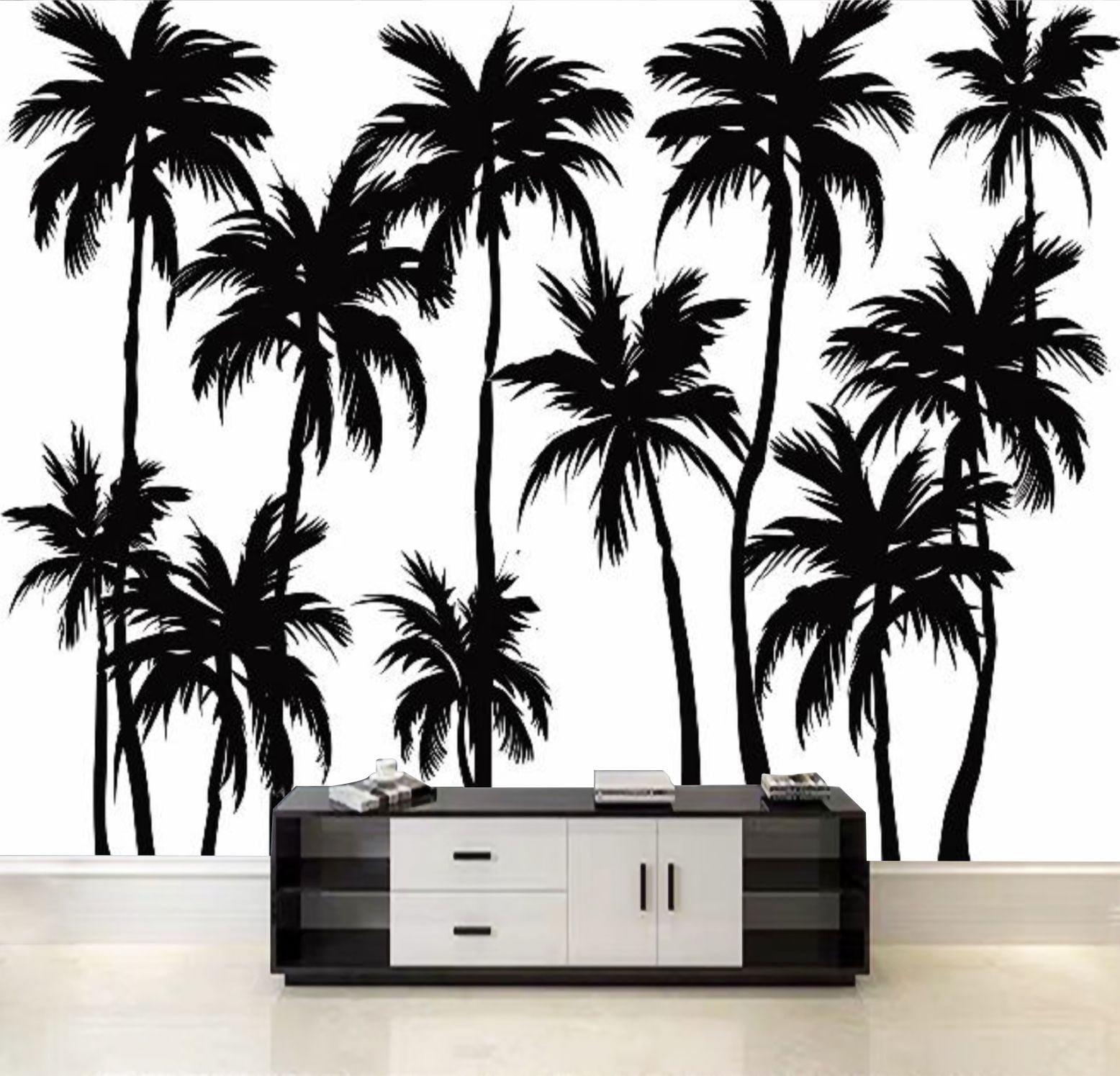 Peel and Stick Wallpaper Black palms tree set white silhouette Canvas ...