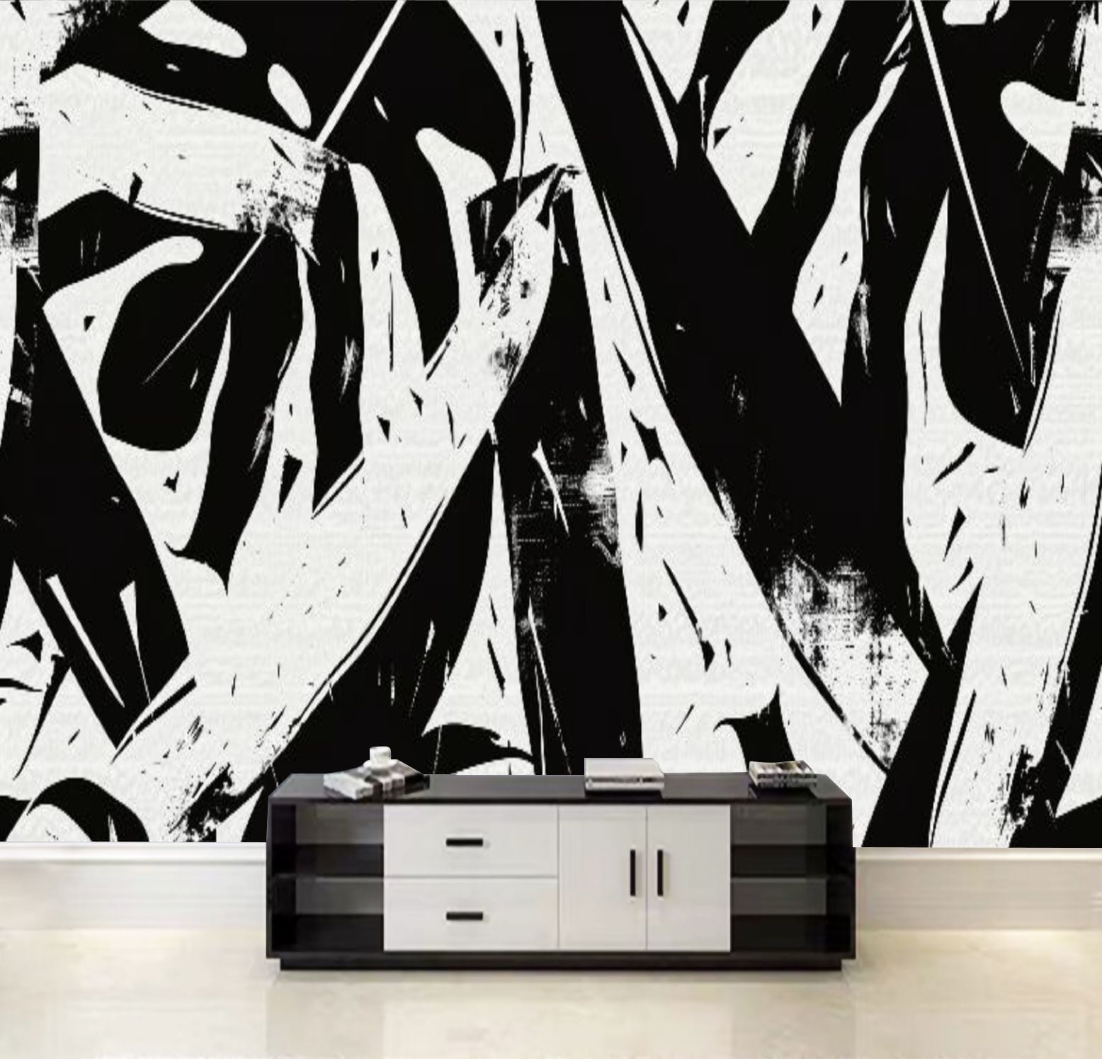 Peel and Stick Wallpaper Black white abstract hand drawn texture Rough ...