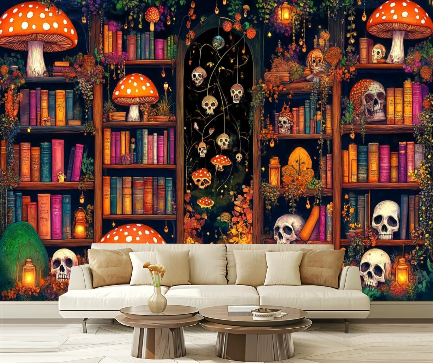Peel and Stick Wallpaper Blacklight Uv Reactive Magic Books Mushroom ...
