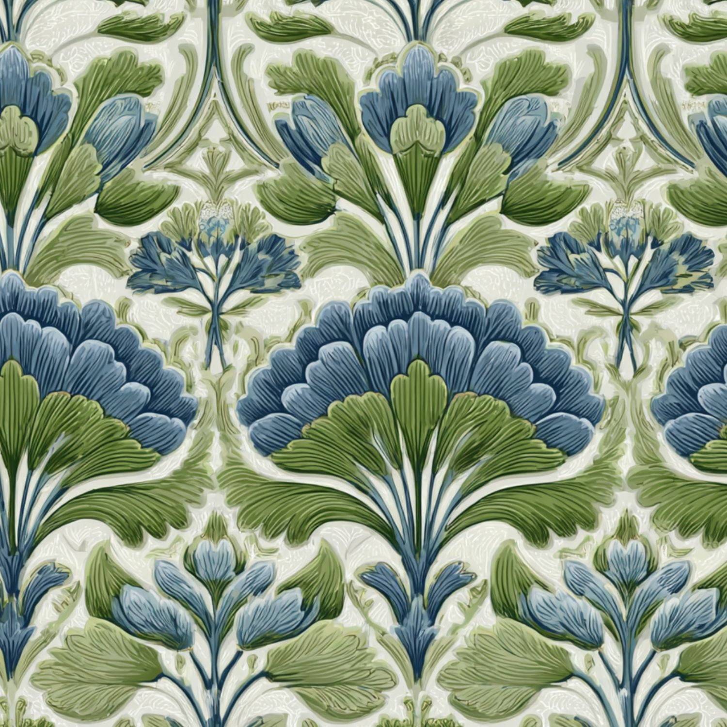 Peel and Stick Wallpaper Blue Green Floral Damask Elegant Detailing ...