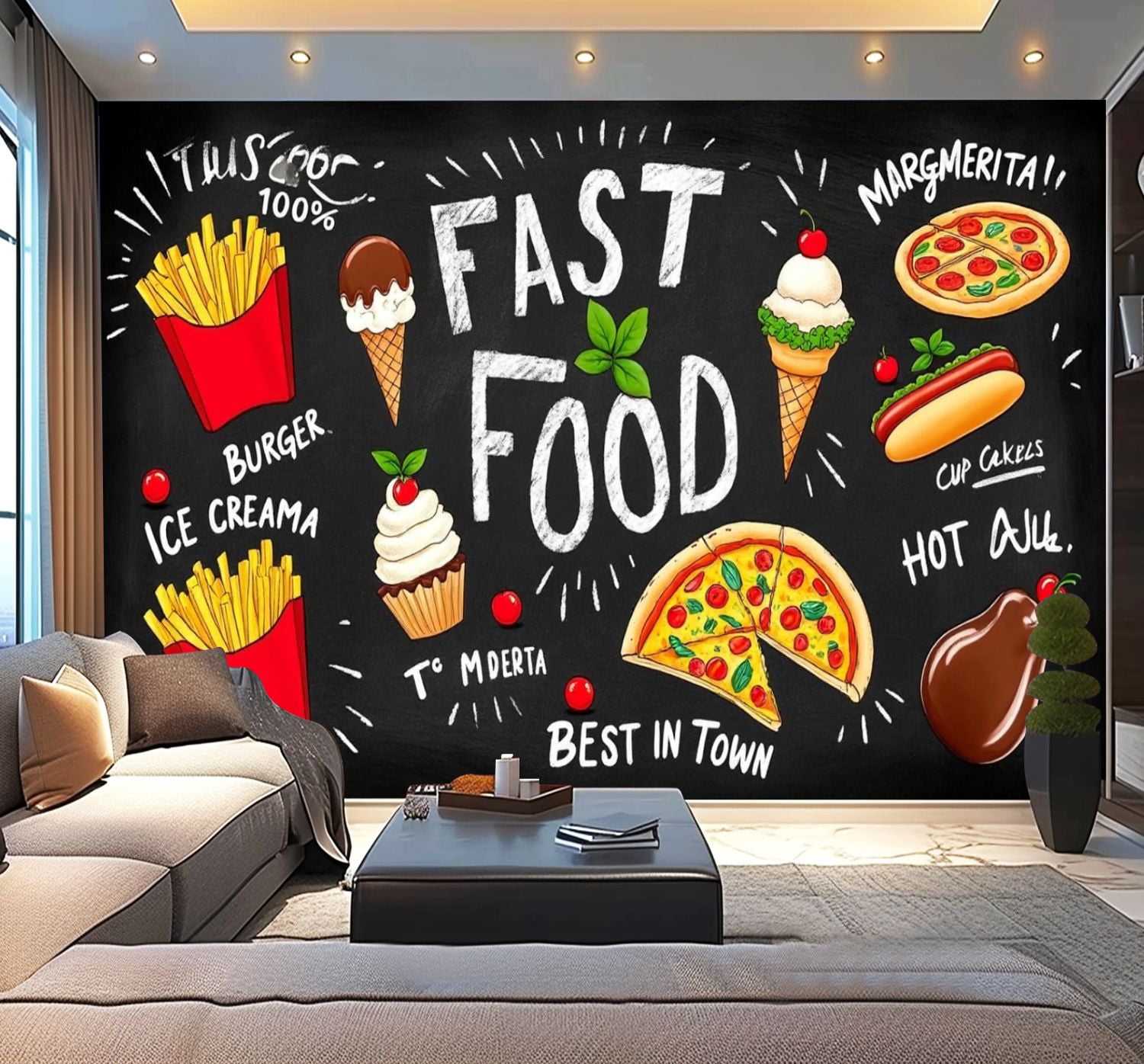 Peel and Stick Wallpaper Burger Snack Peel Stick Wall Mural Bar Fast ...