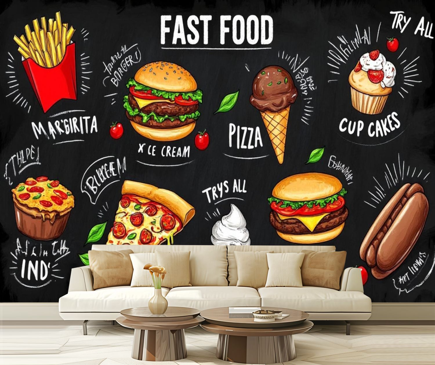 Peel and Stick Wallpaper Burger Snack Peel Stick Wall Mural Bar Fast ...