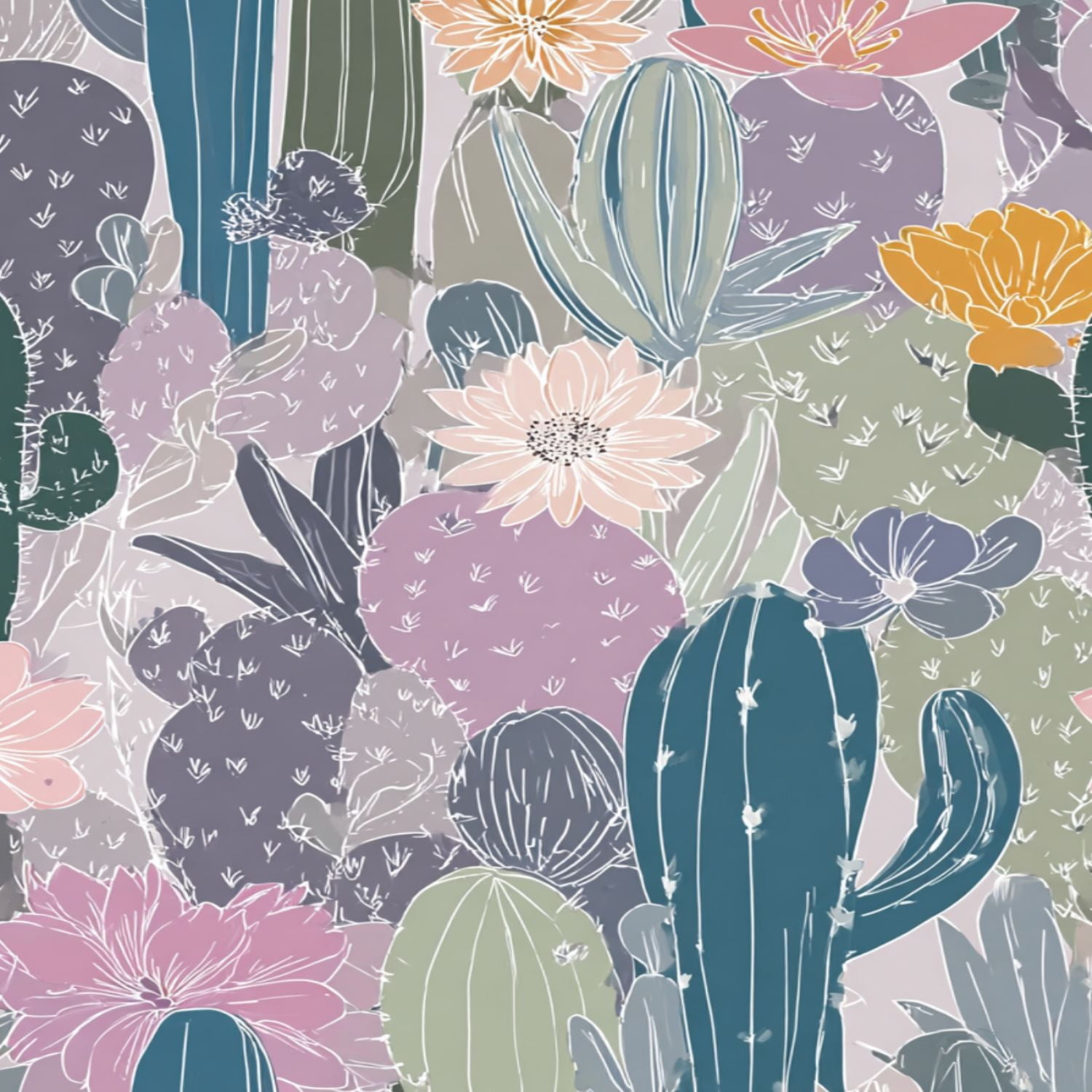 Peel and Stick Wallpaper Cactus Desert Flower Pastel Botanical Stylized ...