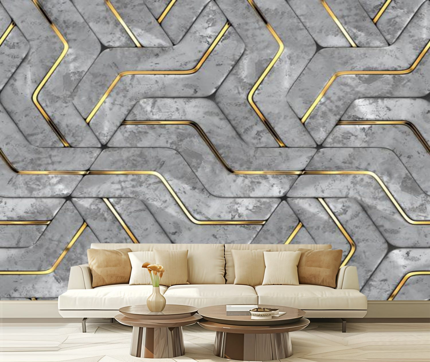 Peel and Stick Wallpaper Canvas 3d stone geometry panels gold decor ...