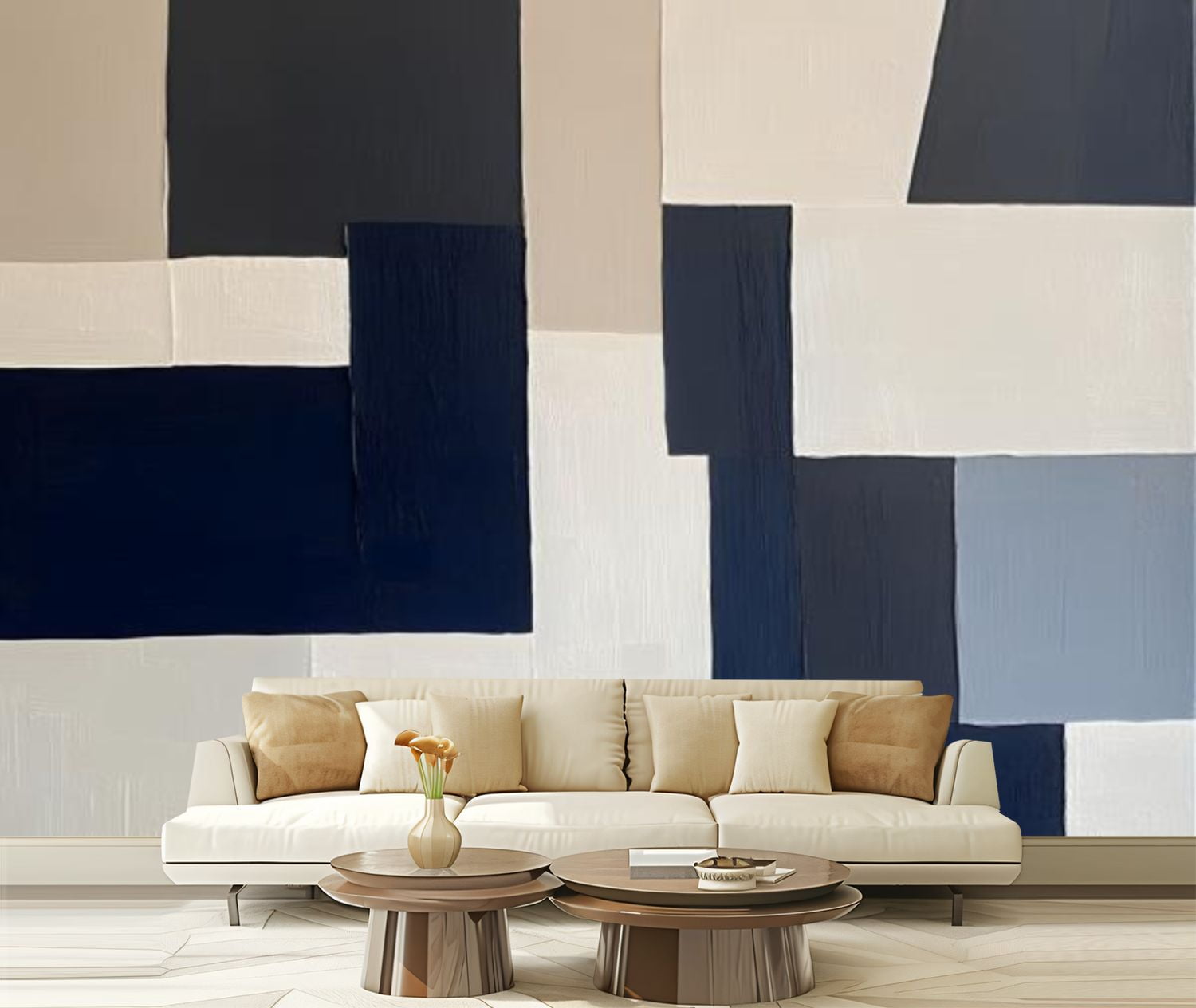 Peel and Stick Wallpaper Canvas Abstract Modern Blue Rectangular Blocks ...