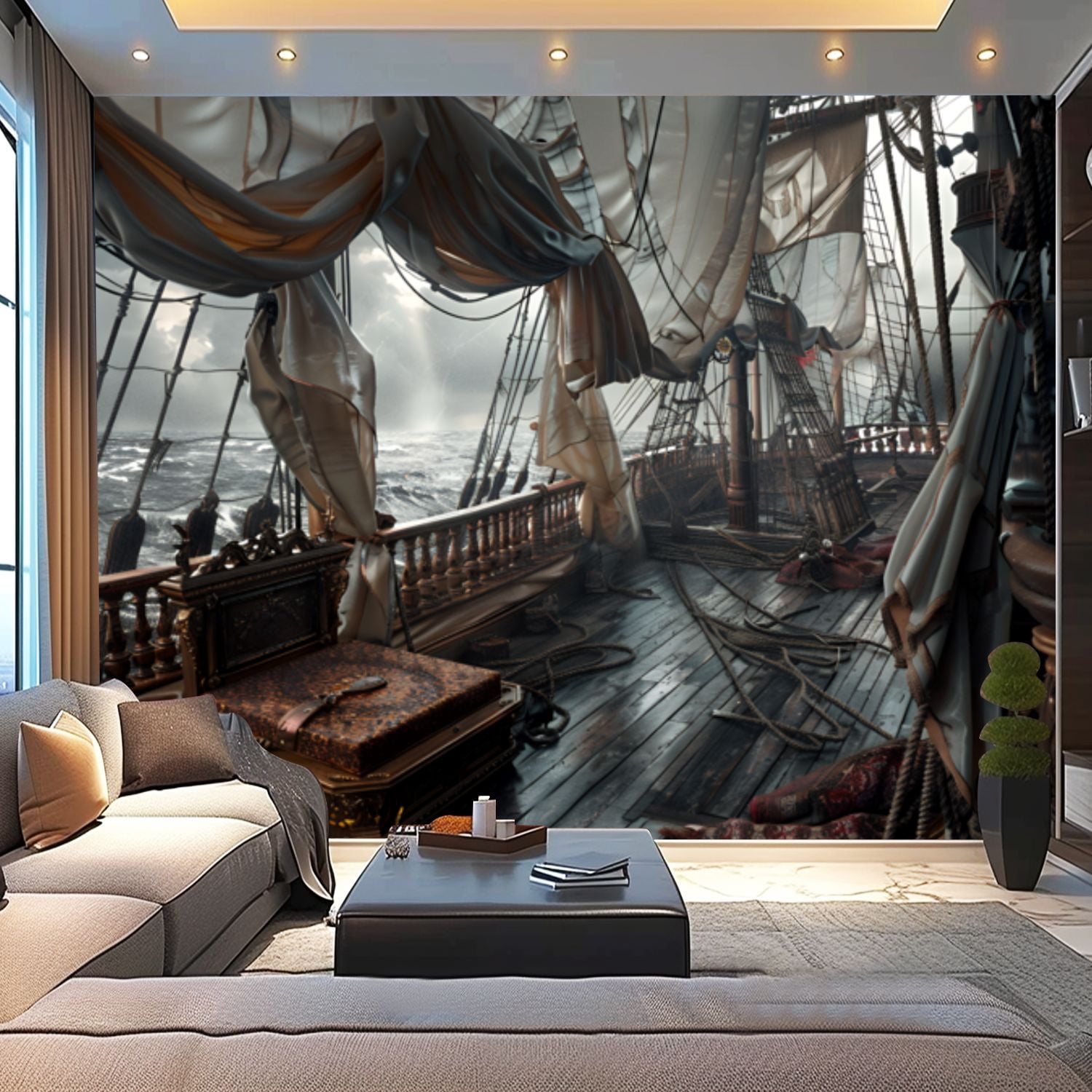 Peel and Stick Wallpaper Canvas Baroque Pirate Ship Canvas Velvet Sails ...