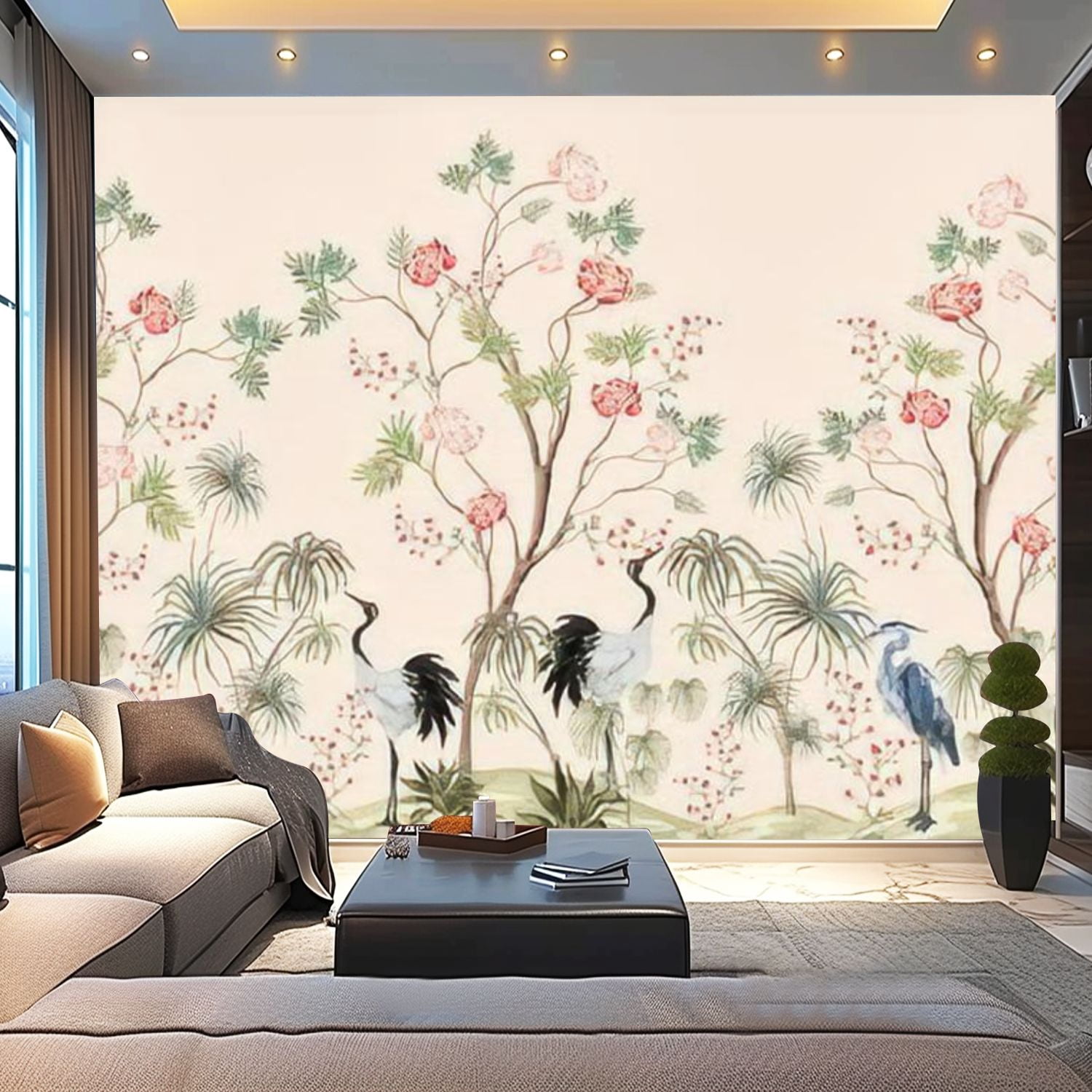 Peel and Stick Wallpaper Canvas Beautiful exotic chinoiserie Hand drawn ...