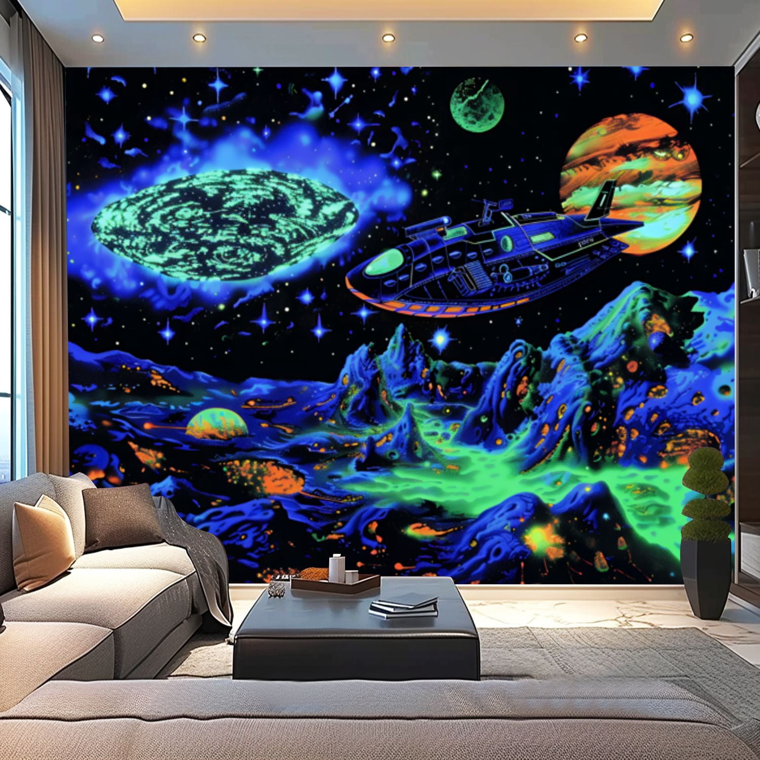 Peel and Stick Wallpaper Canvas Blacklight Starship Technicolor Galaxy ...