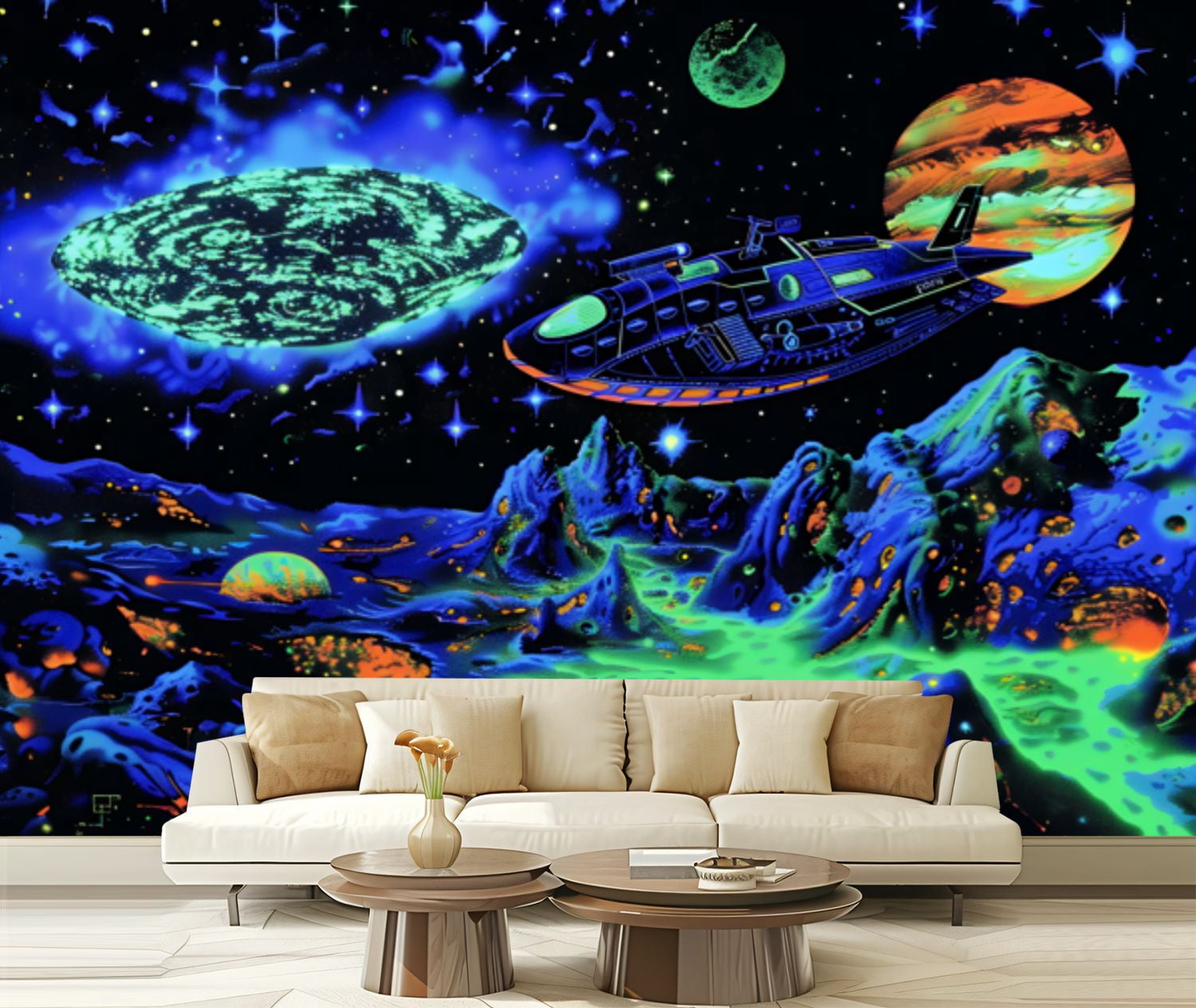 Peel and Stick Wallpaper Canvas Blacklight Starship Technicolor Galaxy ...