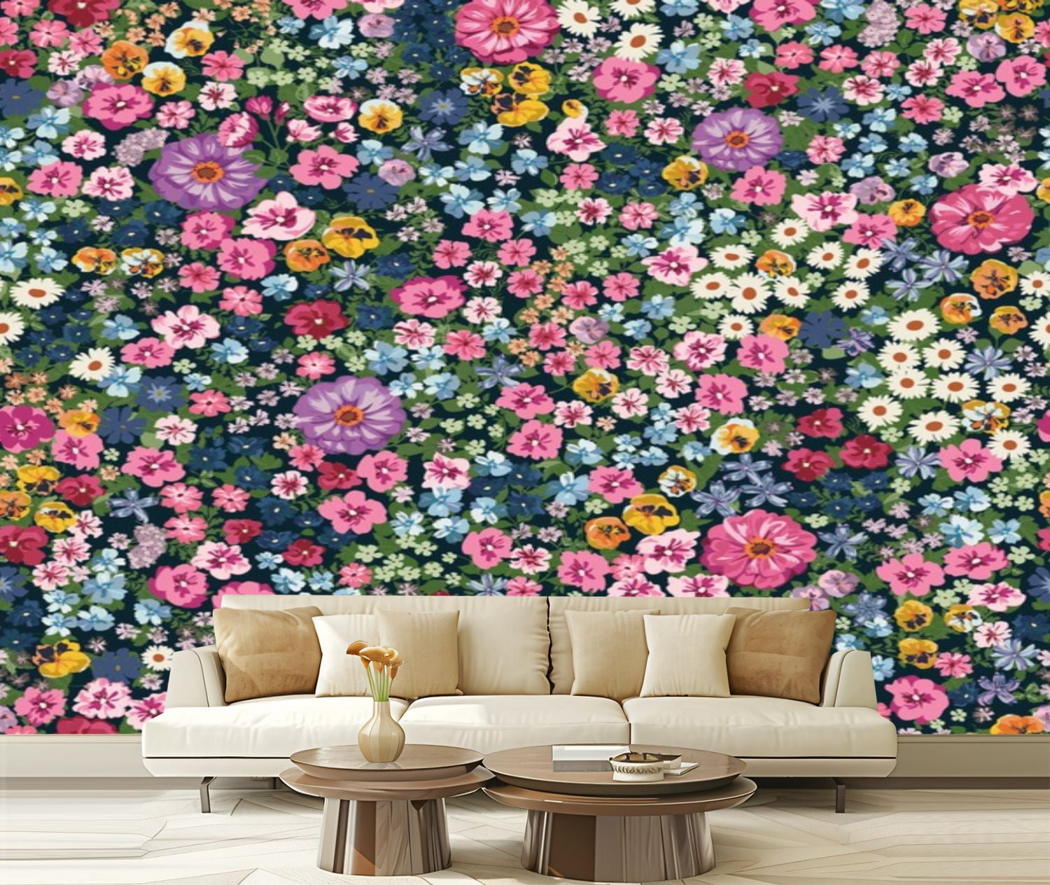 Peel and Stick Wallpaper Canvas Blooming midsummer meadow seamless ...