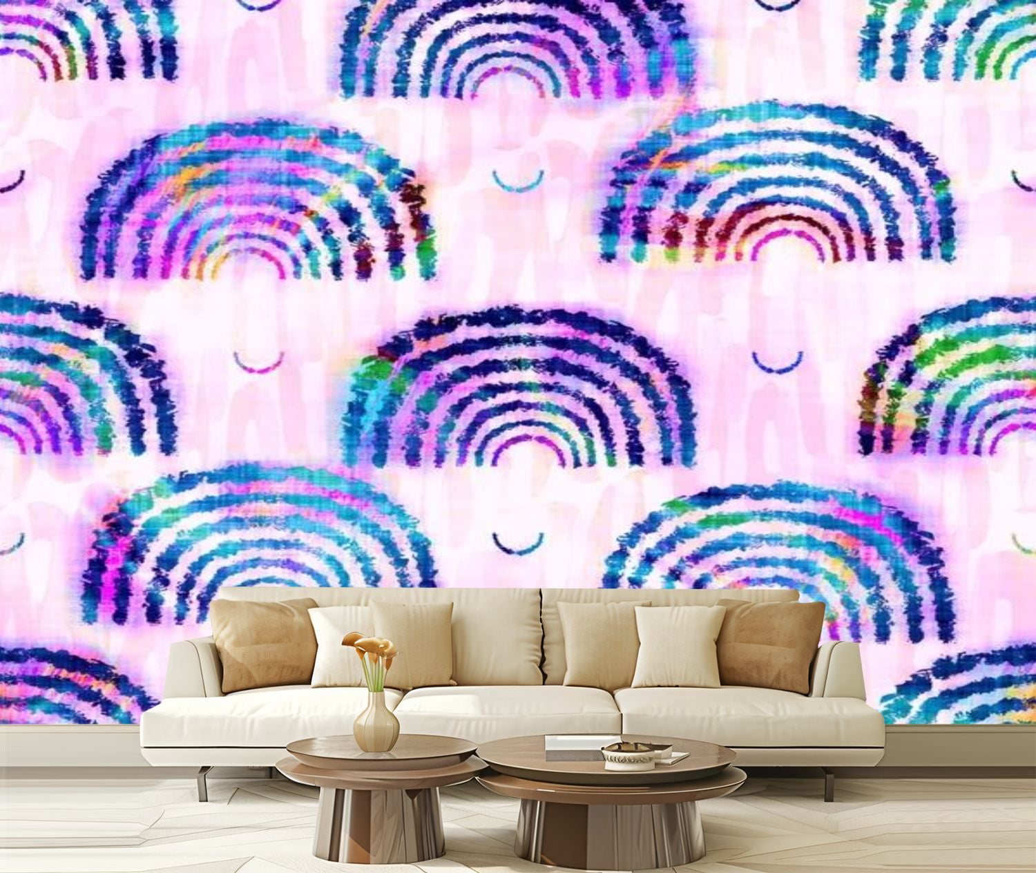 Peel and Stick Wallpaper Canvas Blurry rainbow glitch artistic texture Irregular bleeding ...