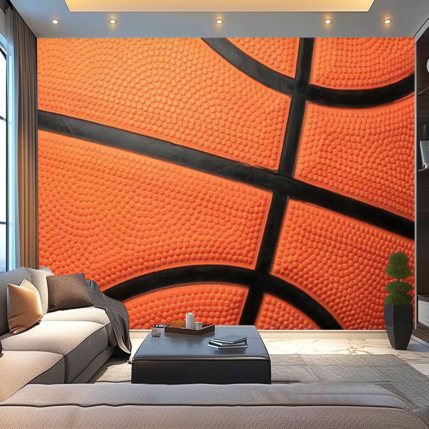Peel and Stick Wallpaper Canvas CLOSE UP DETAIL ORANGE BASKETBALL BALL ...