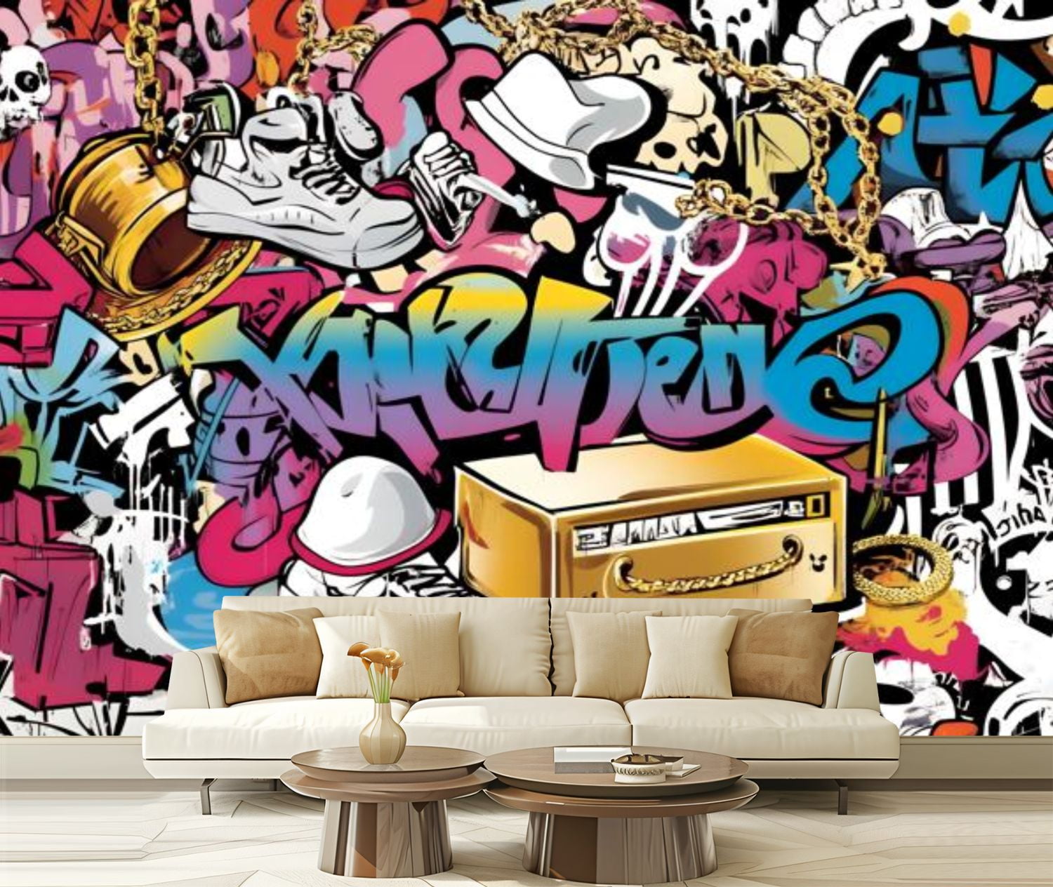 Peel and Stick Wallpaper Canvas Colorful Graffiti 80s 90s Hip Hop Theme ...
